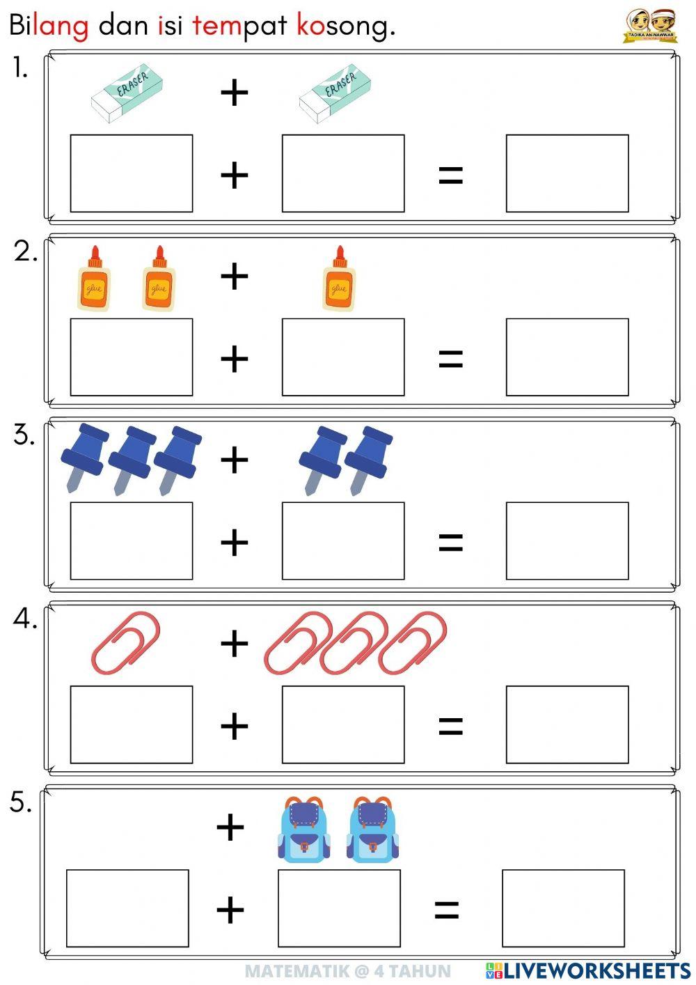 1075870 | MATHS: Operasi tambah 1-5 | tadikaannawwar
