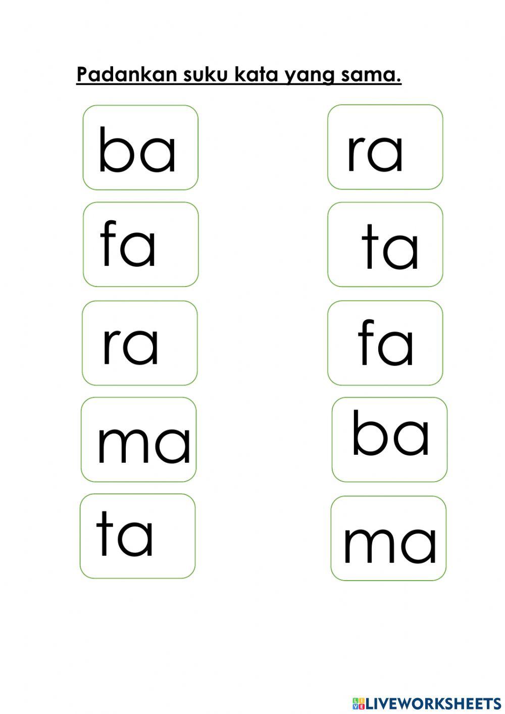 Padankan suku kata online worksheet | Live Worksheets