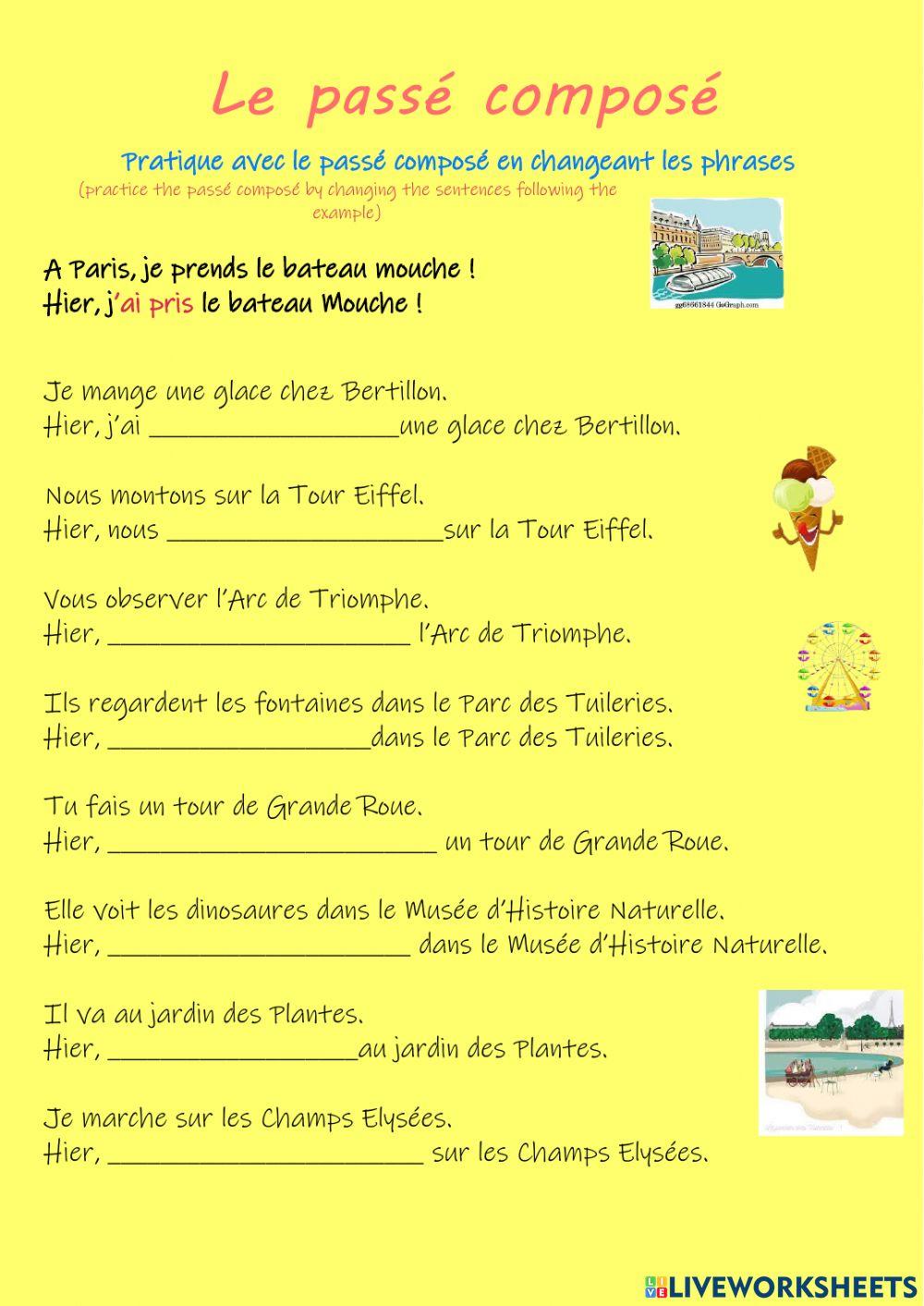 Passé composé à Paris worksheet | Live Worksheets