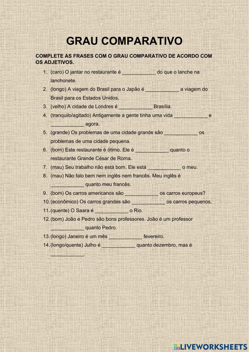 GRAU COMPARATIVO online exercise for | Live Worksheets