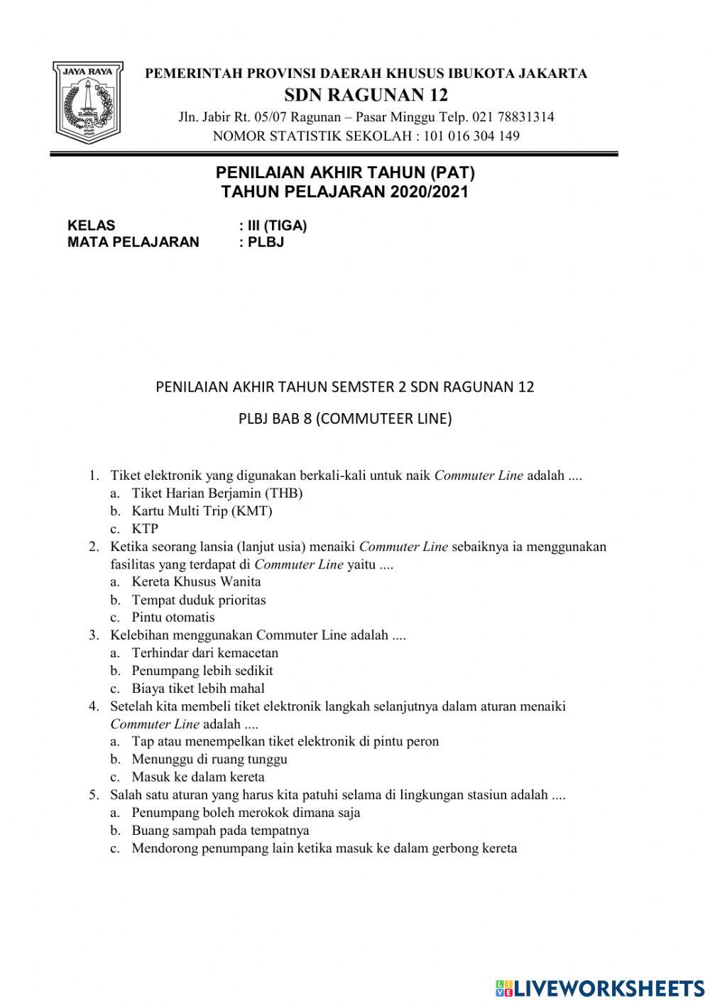 Pat plbj worksheet | Live Worksheets