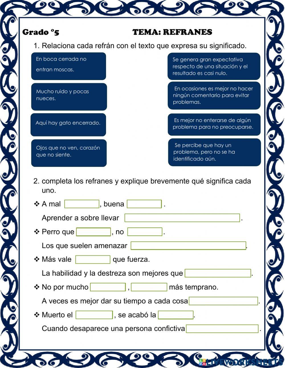 Refranes 1076836 | Williamfernandez035 | Live Worksheets