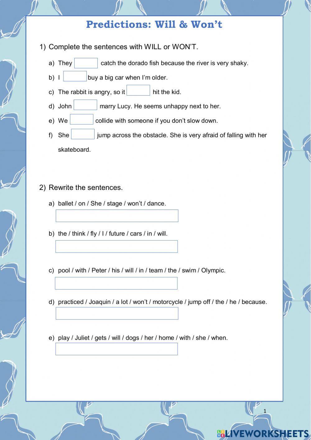 1077018 | Predictions: Will & Won't | oacosta9