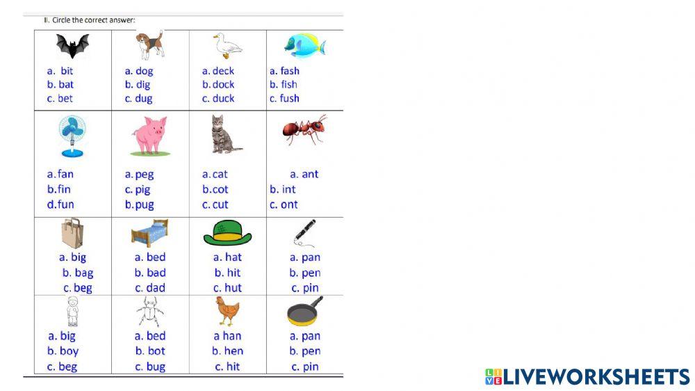 Vowel 5 worksheet | Live Worksheets