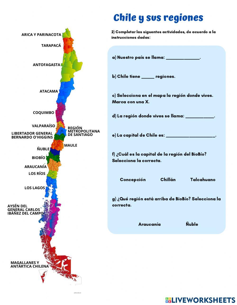 GUÍA MAPA DE CHILE Y SUS REGIONES online exercise for | Live Worksheets