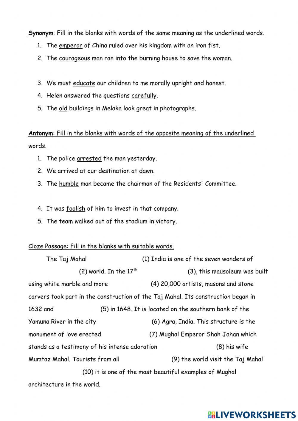 P6 Practice Paper 3 worksheet | Live Worksheets