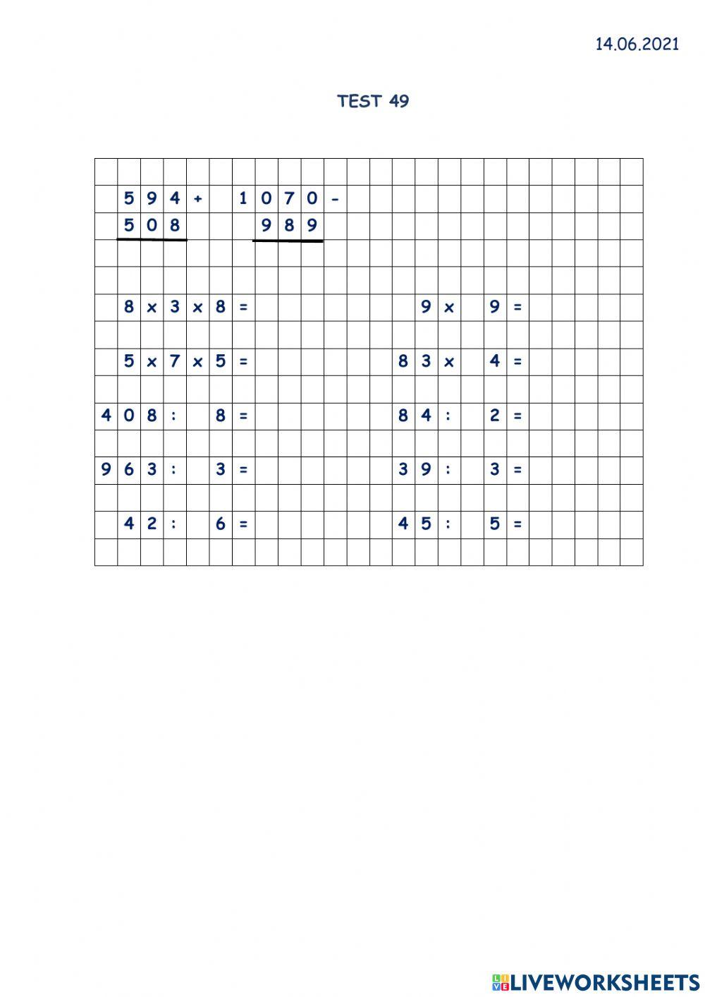 Test 49 interactive worksheet | Live Worksheets