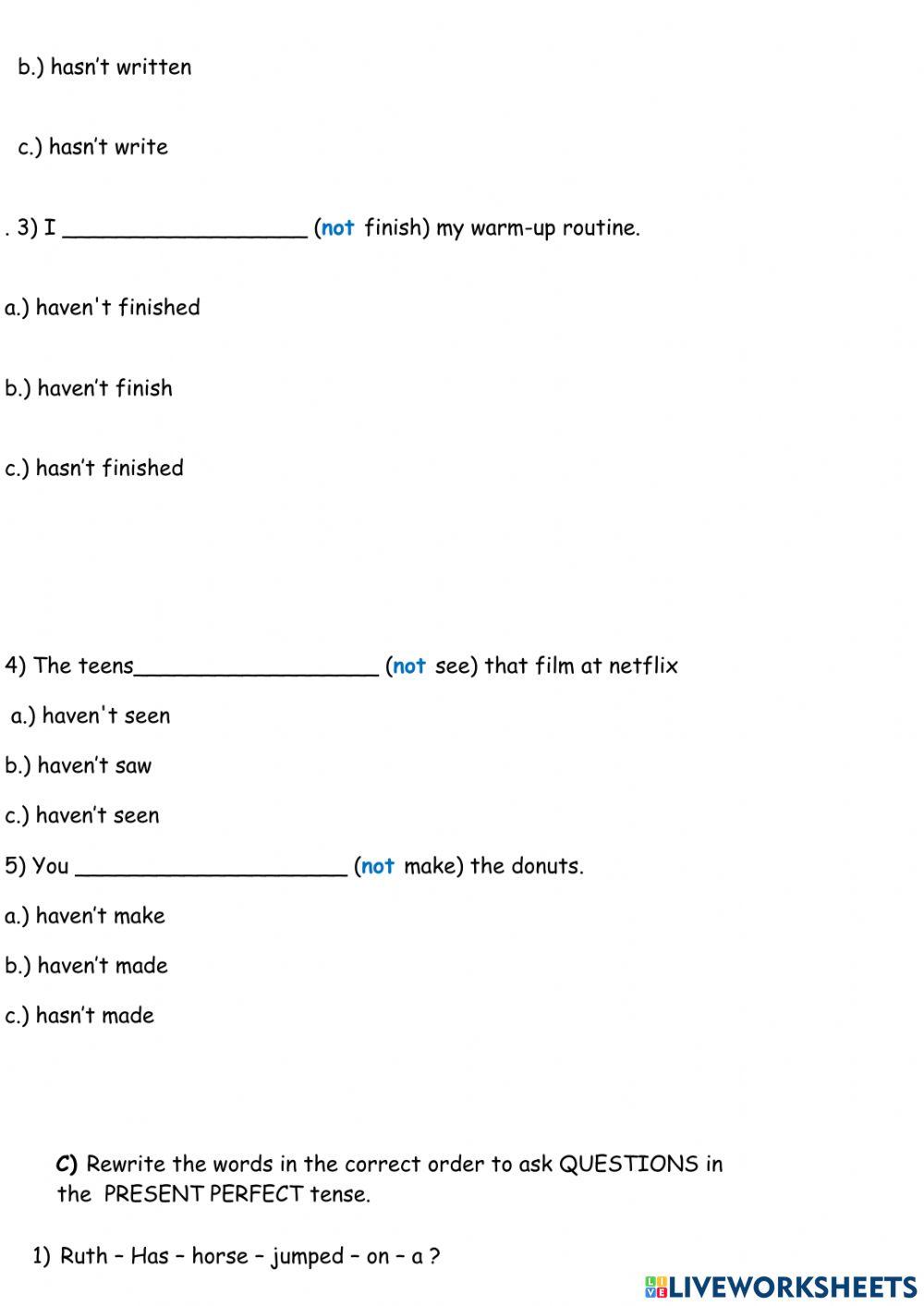 Pdf online worksheet: Present Perfect Tense | Live Worksheets