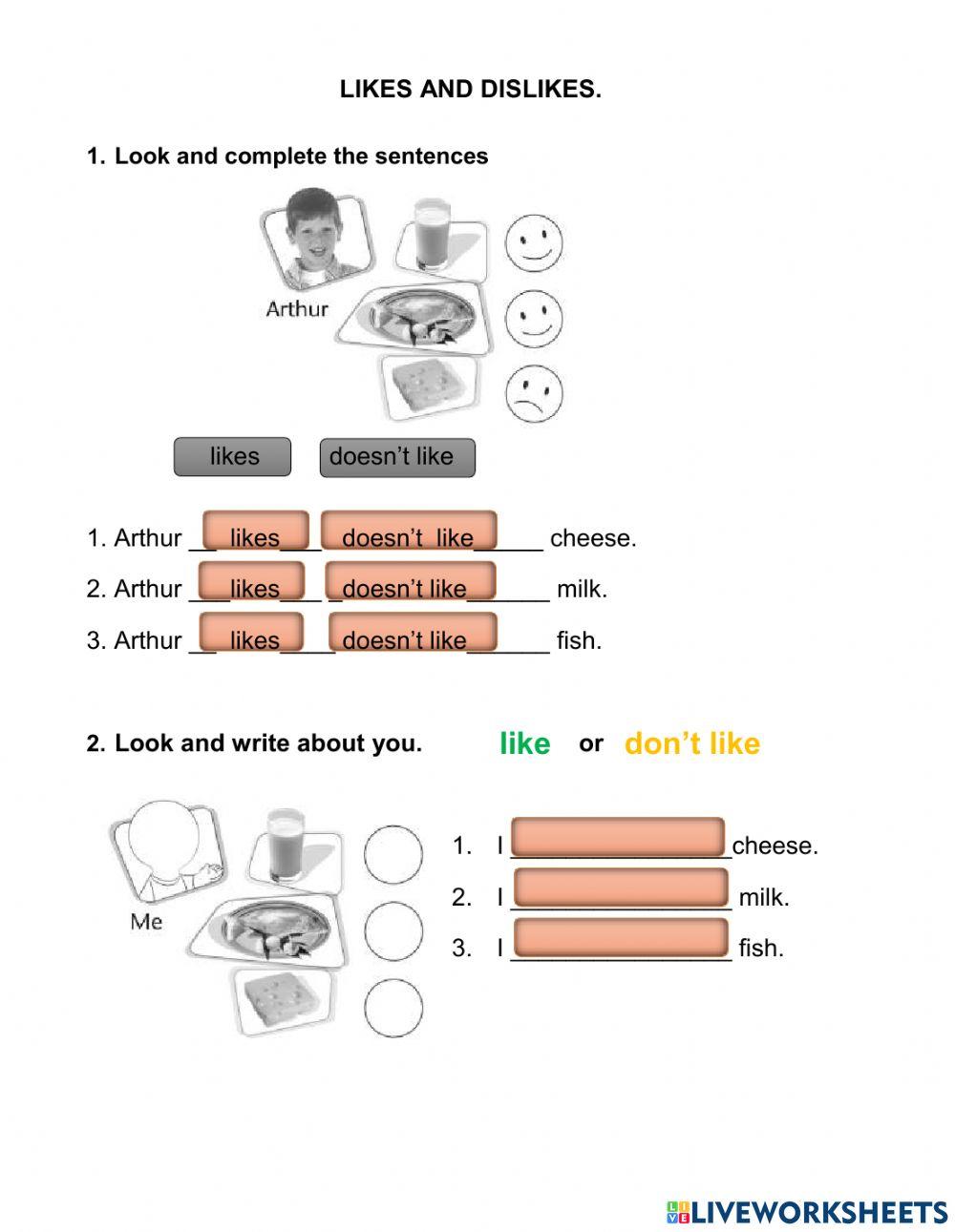 Likes and dislikes | Monty2020 | Live Worksheets