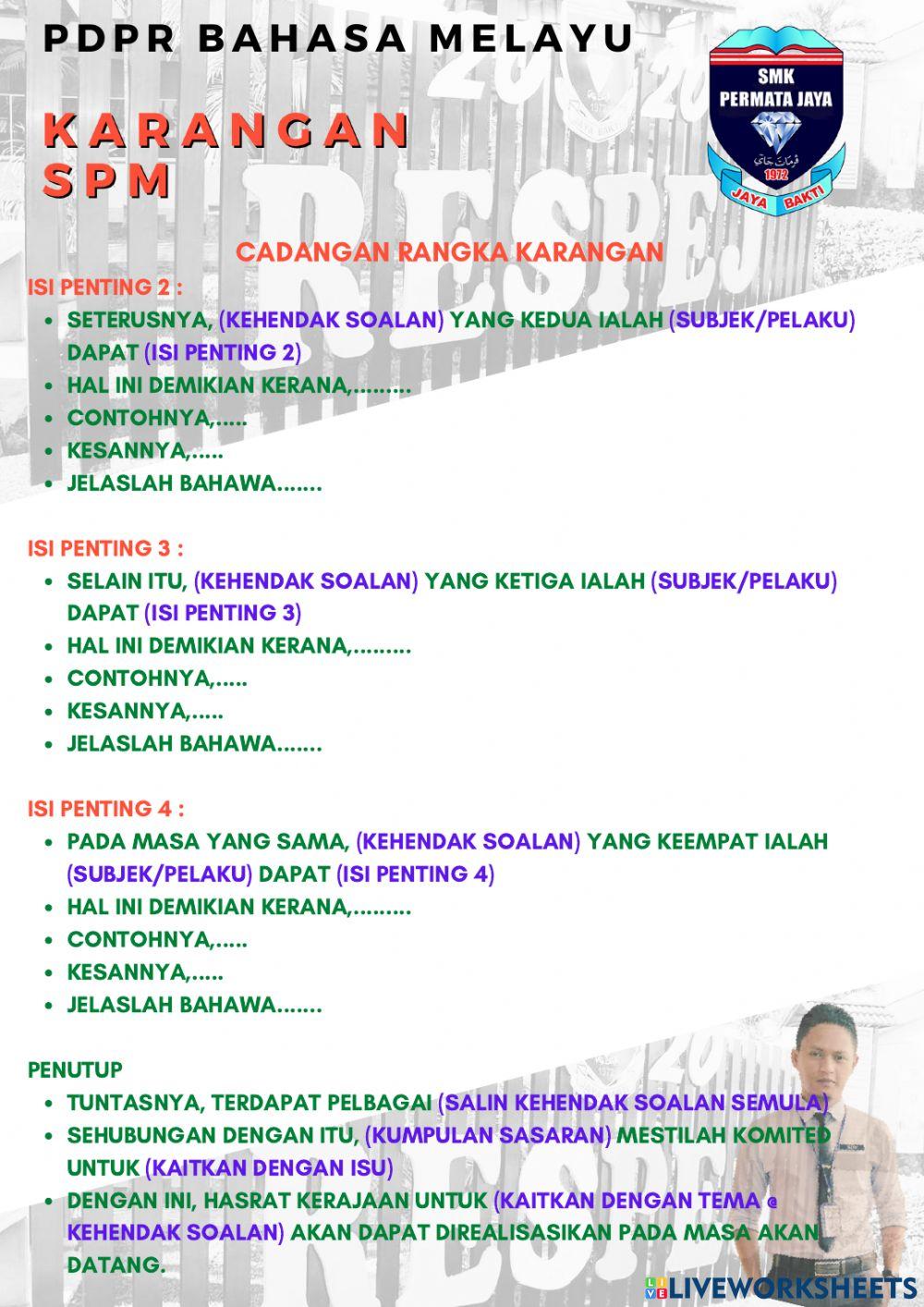 PDPR BM KARANGAN SPM 2 online exercise for | Live Worksheets