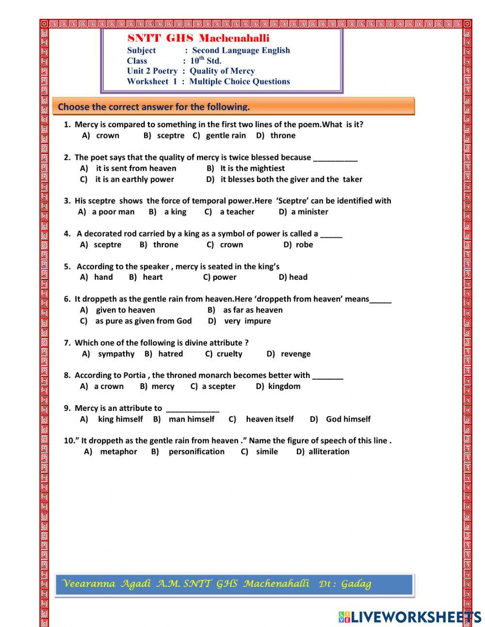 Multiple Choice Questions 1078173 | Veeranna
