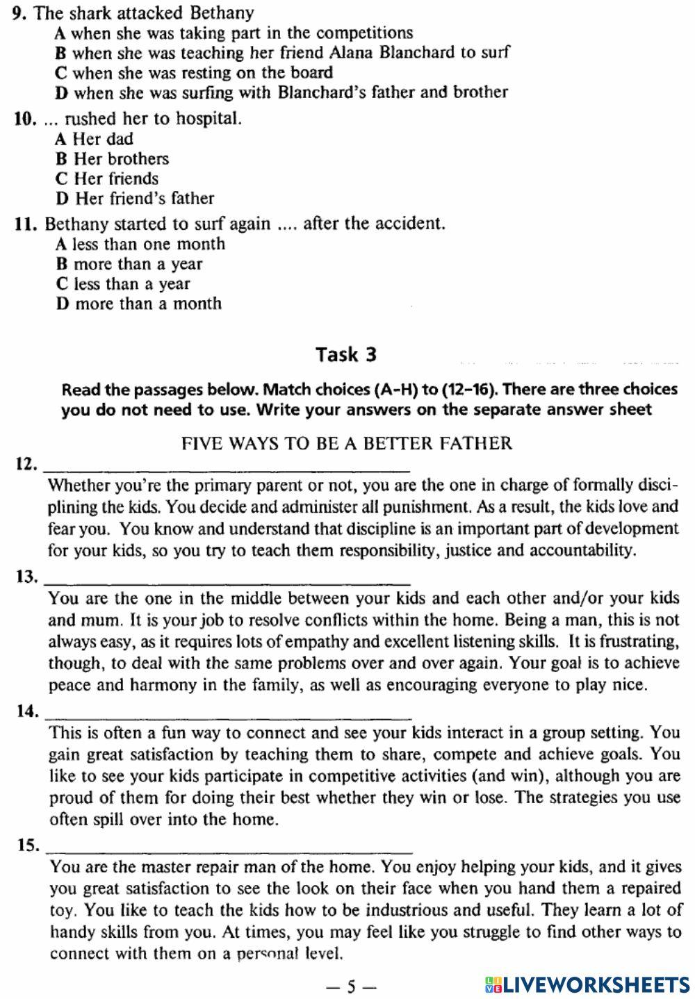 Exam Focus Complex Tests - Test 1 worksheet | Live Worksheets