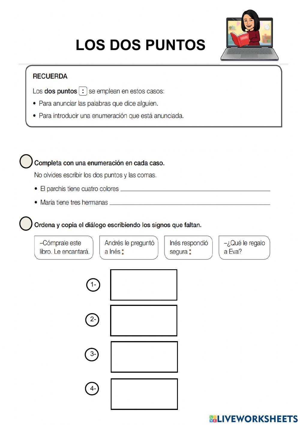 Los dos puntos | Free Interactive Worksheets | 1078428