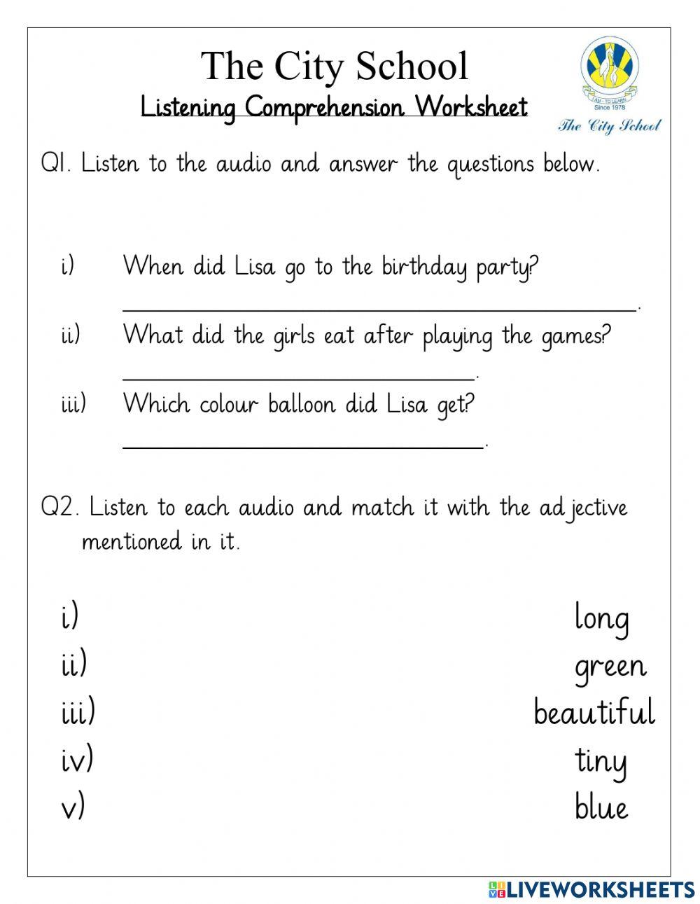 First Grade Listening Comprehension Worksheets Listening Activities