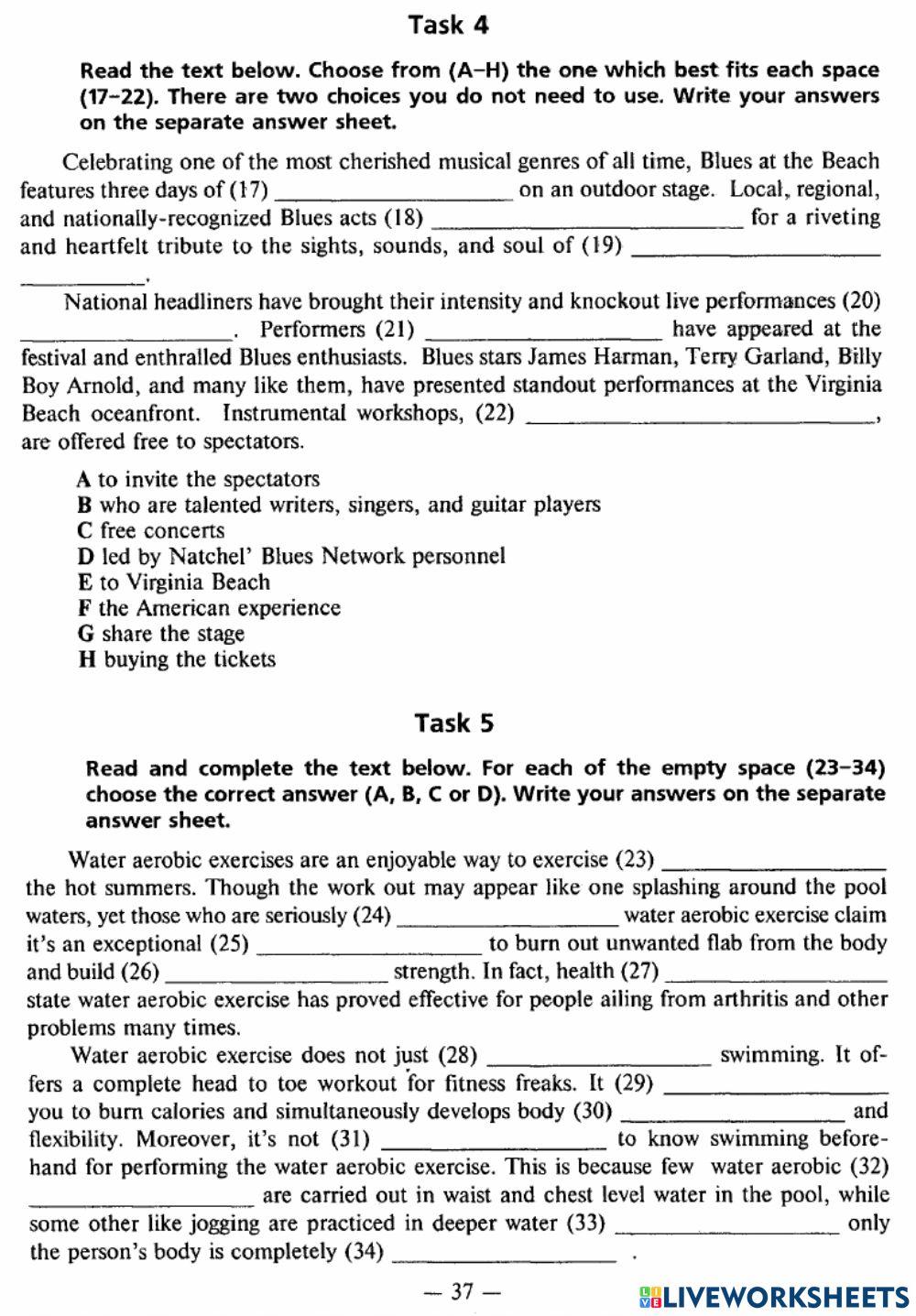 Exam Focus Complex Tests - Test 6 worksheet | Live Worksheets
