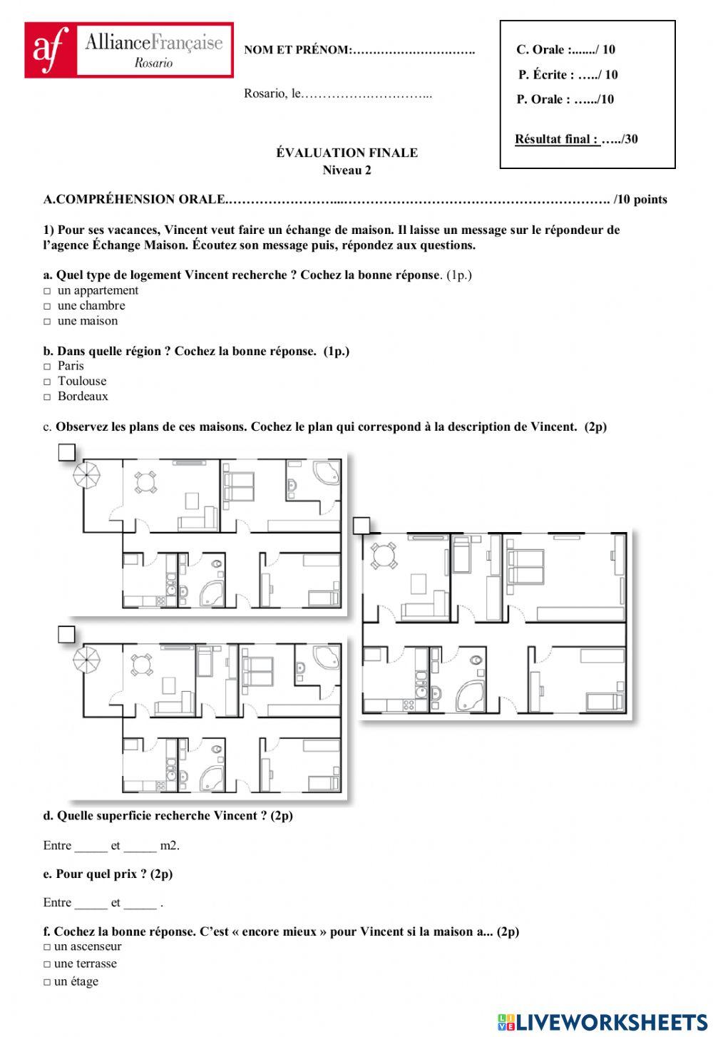 Evaluation N°2 worksheet | Live Worksheets