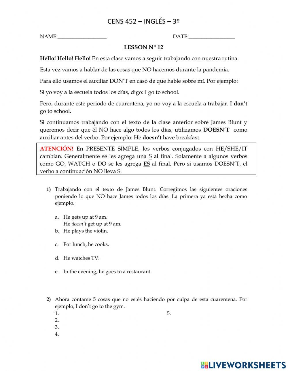 Present Simple - Negative online activity | Live Worksheets