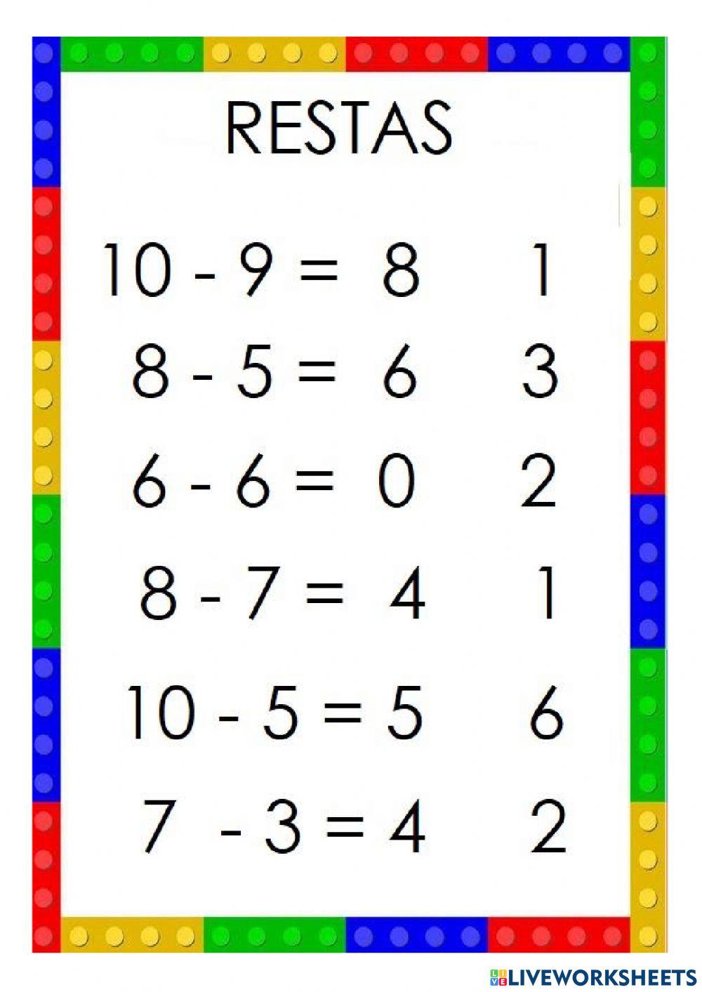Restas online exercise for PRIMERO DE BÁSICA | Live Worksheets