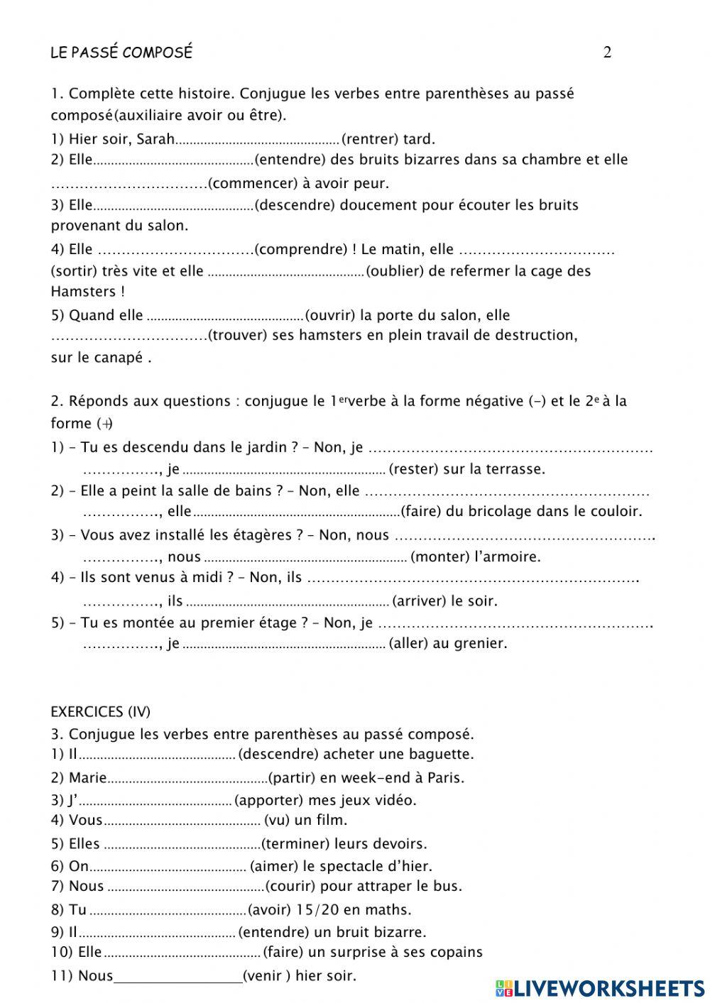 Le passé composé | Free Interactive Worksheets | 1079301