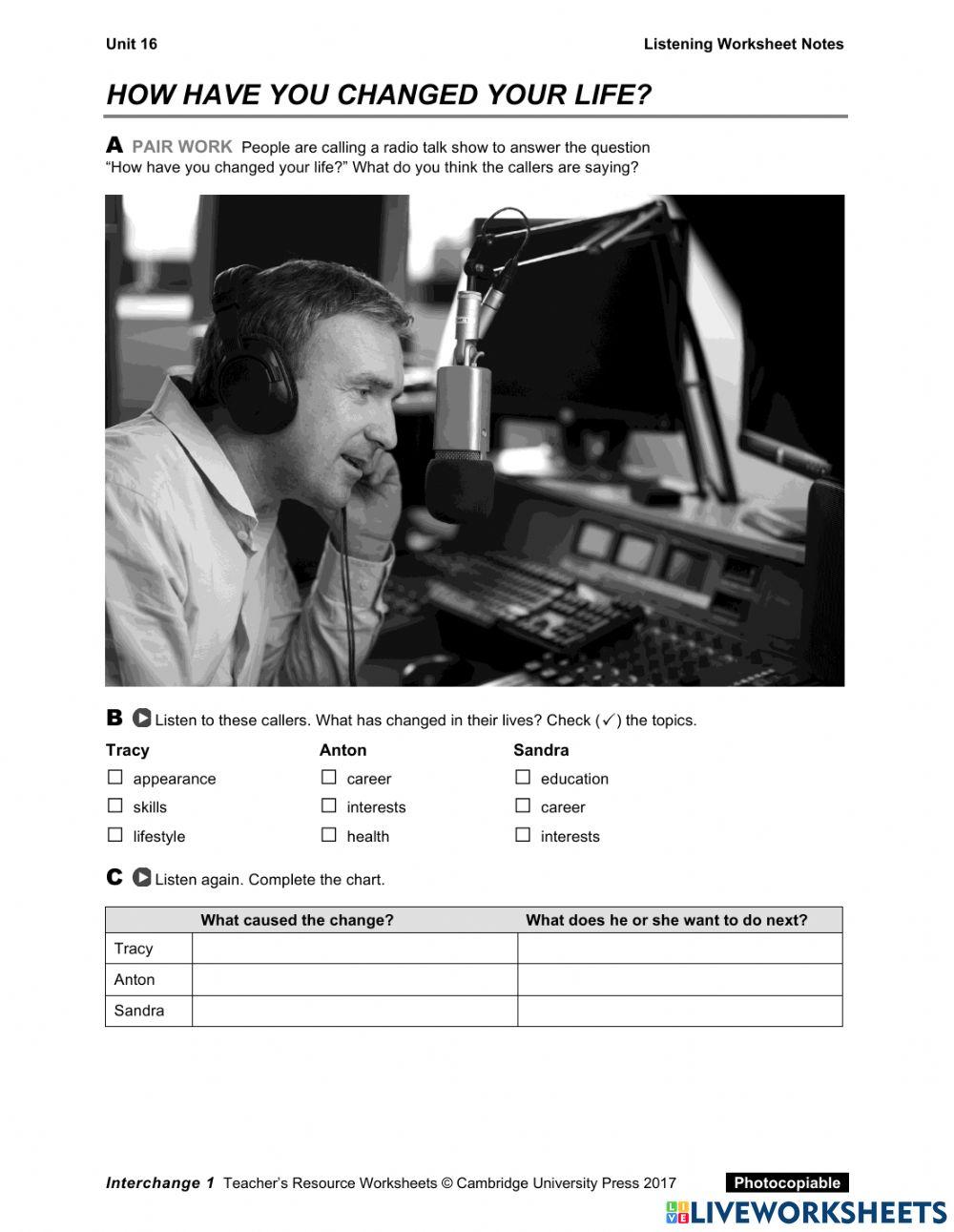 How have you changed your life? Unit 16 Worksheet online exercise for ...