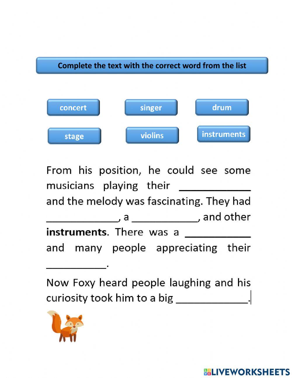 Concert vocabul… | Free Interactive Worksheets | 1079439