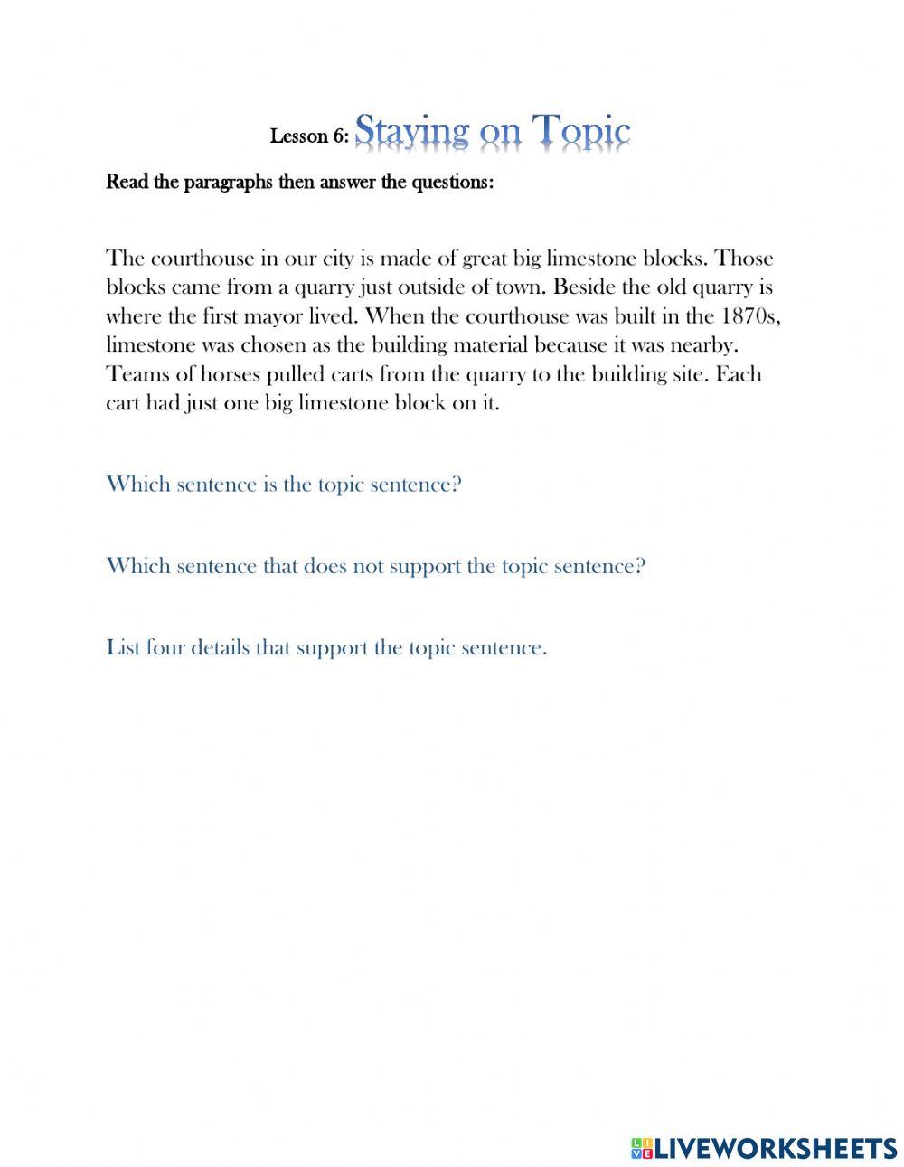 G5 Staying on Topic 1079524 | trangsn | Live Worksheets