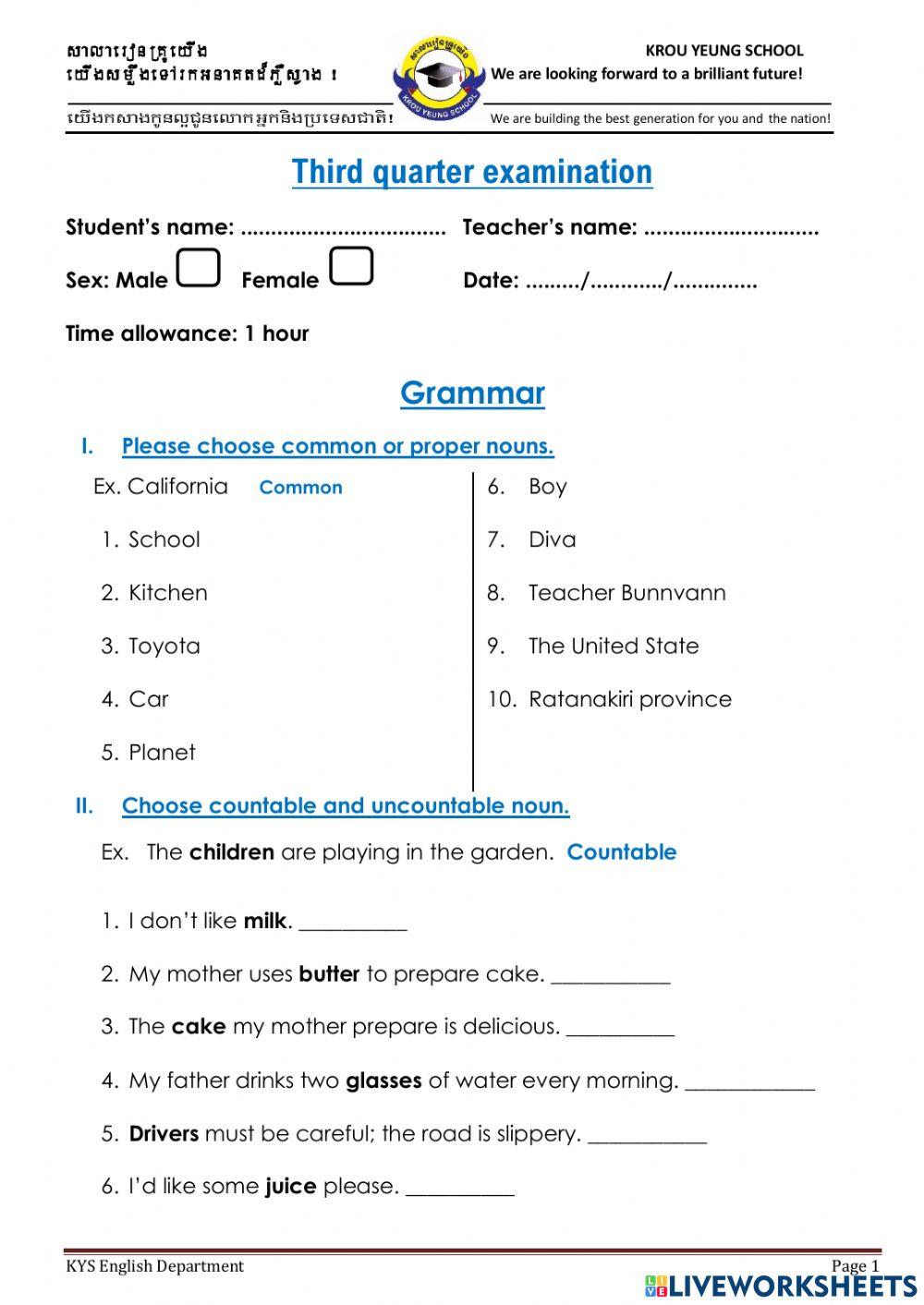 Third Quarter Examination activity | Live Worksheets