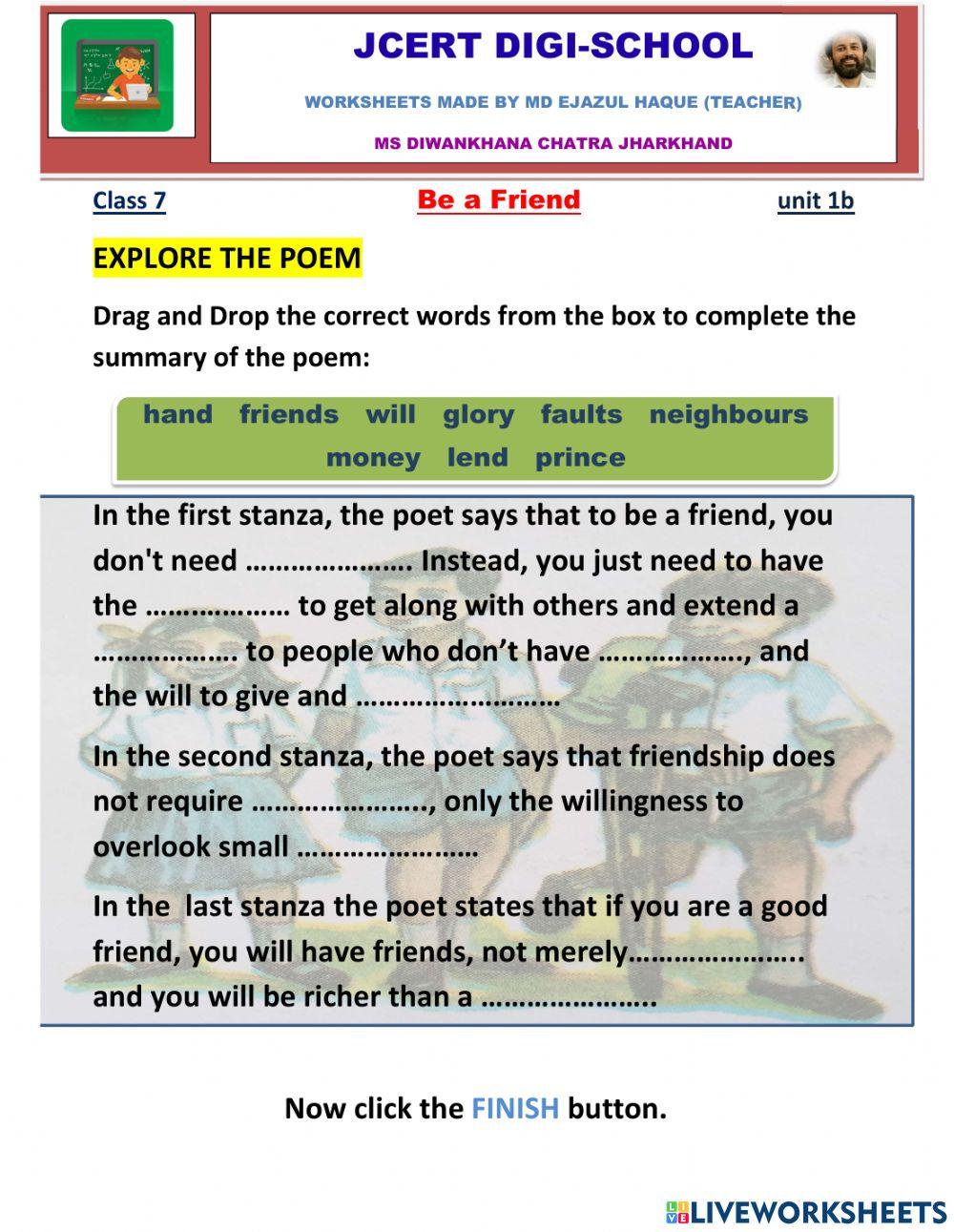 BE A FRIEND,Unit 1b class 7 from English textbook DAHLIA ...