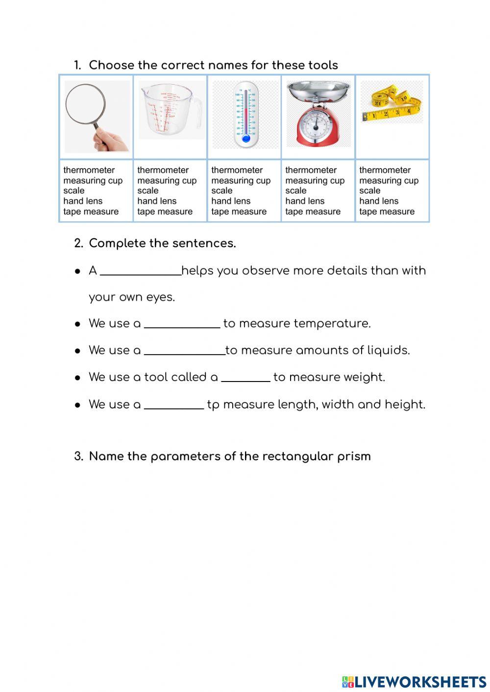 science measuring tools worksheet