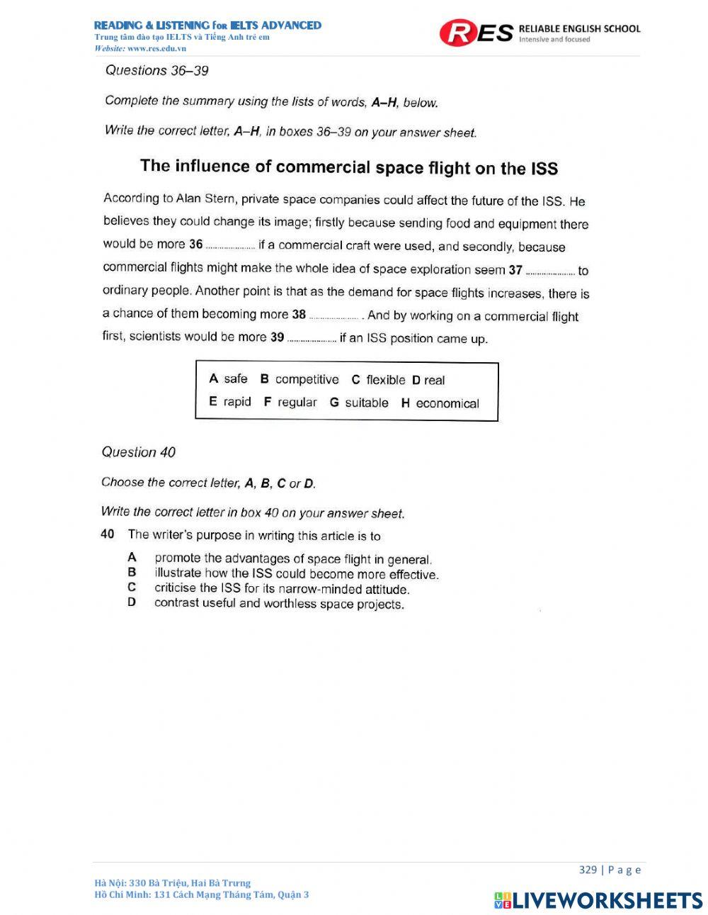 Mock Test 5 Reading Section 3 worksheet | Live Worksheets