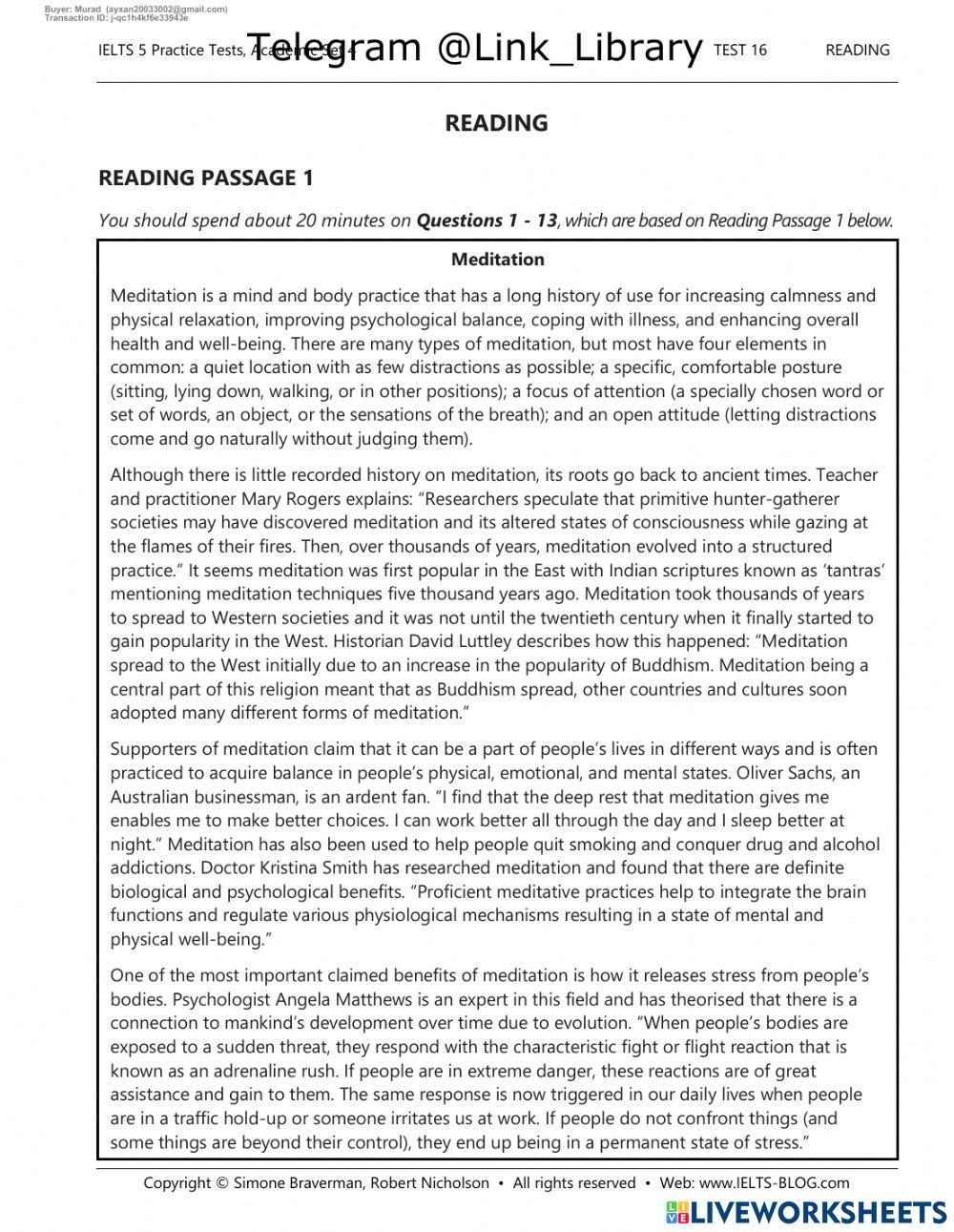 IELTS academic reading test 6 6631180 | MzHelen07 | Live