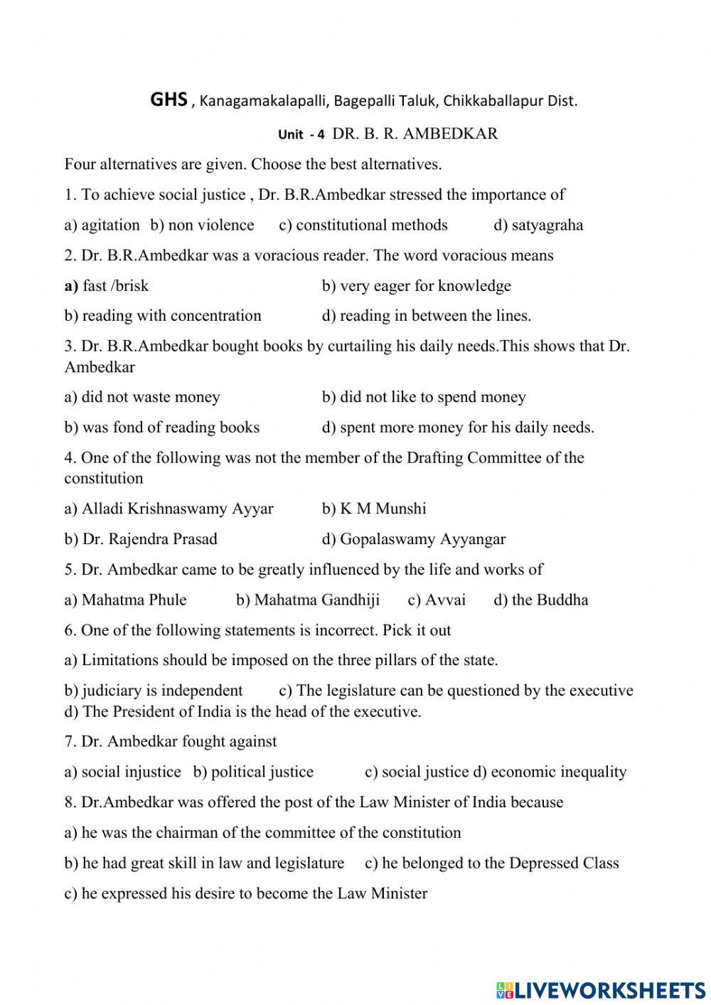 Unit 4 exercise for sslc | Live Worksheets