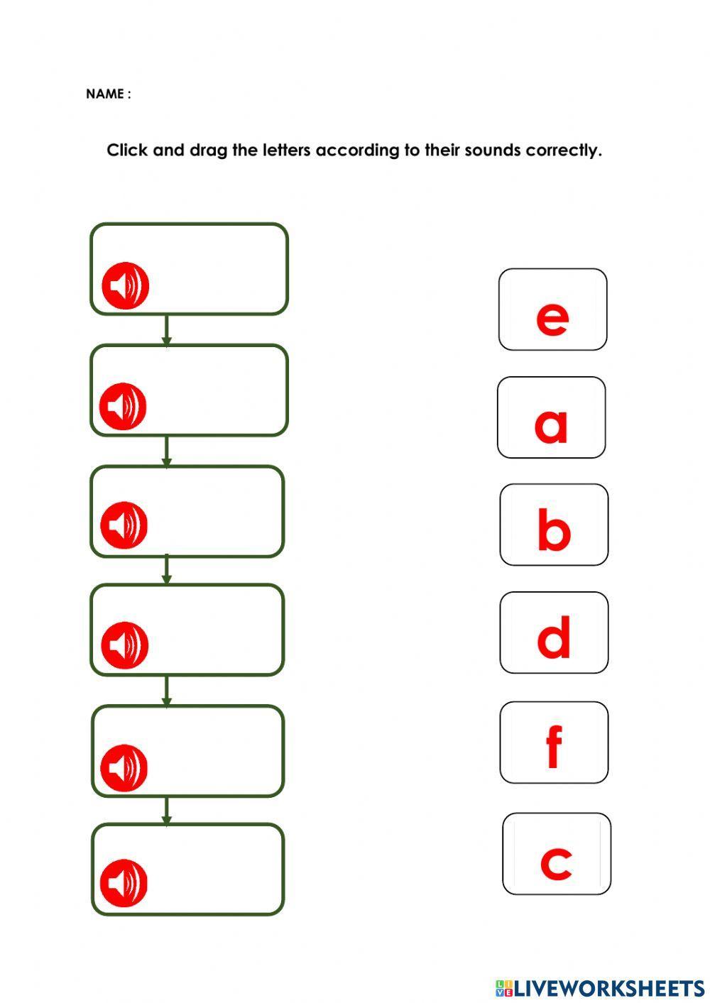 Alphabets (a-f) interactive worksheet | Live Worksheets