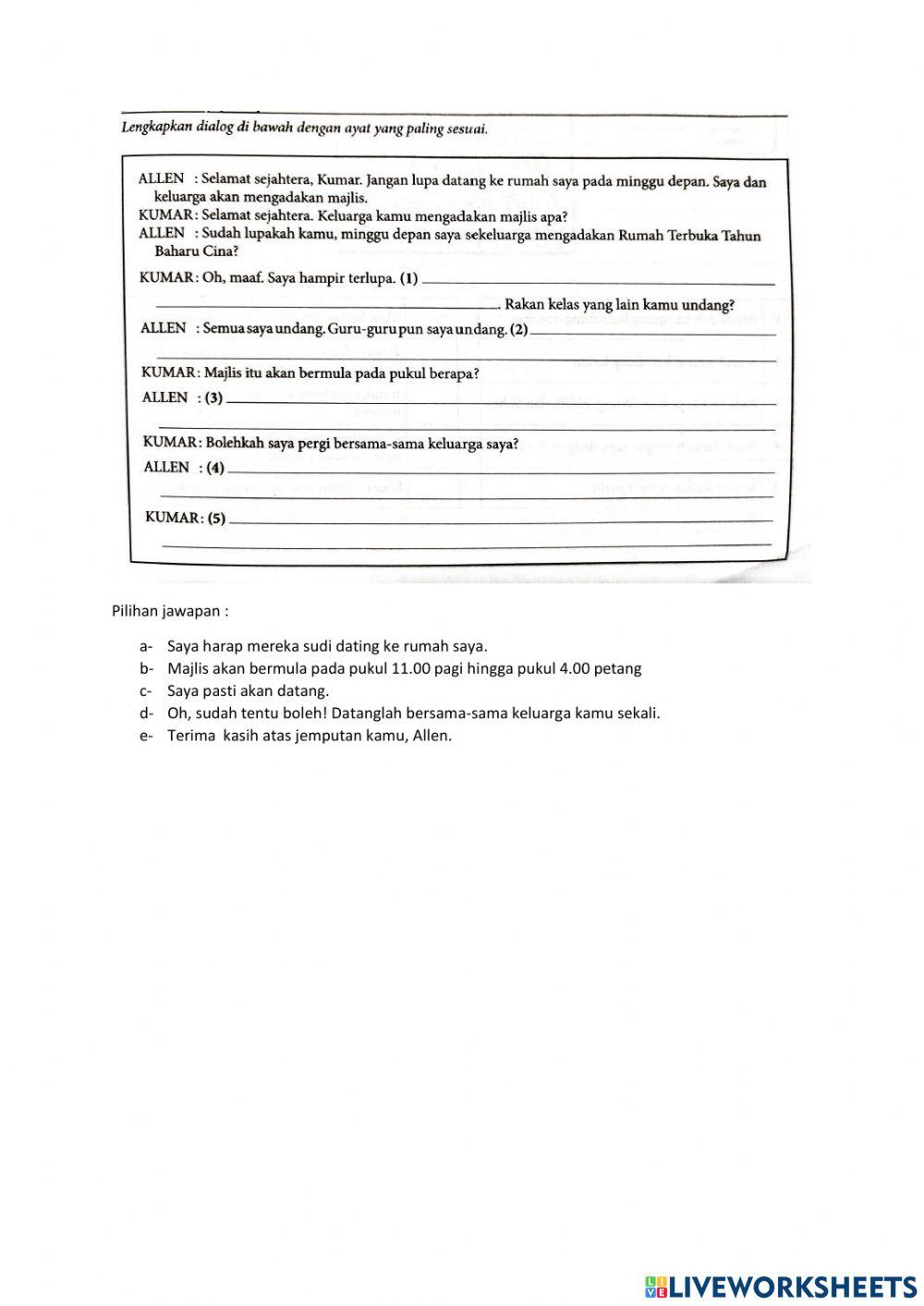 Karangan dialog peralihan worksheet | Live Worksheets