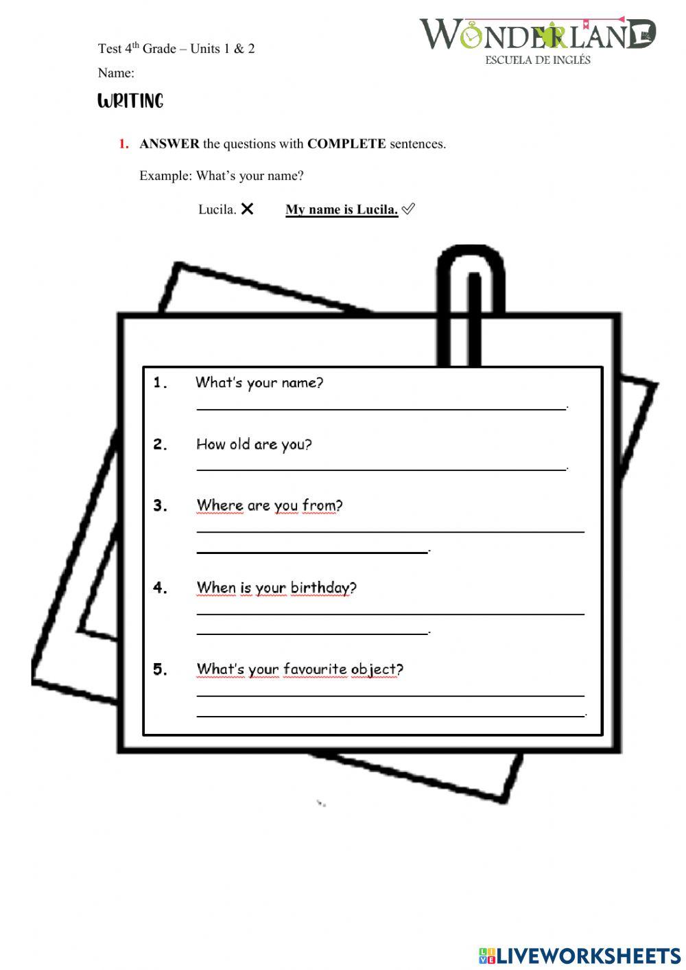 1080481 | Writting - Test 4th | Juliana | LiveWorksheets