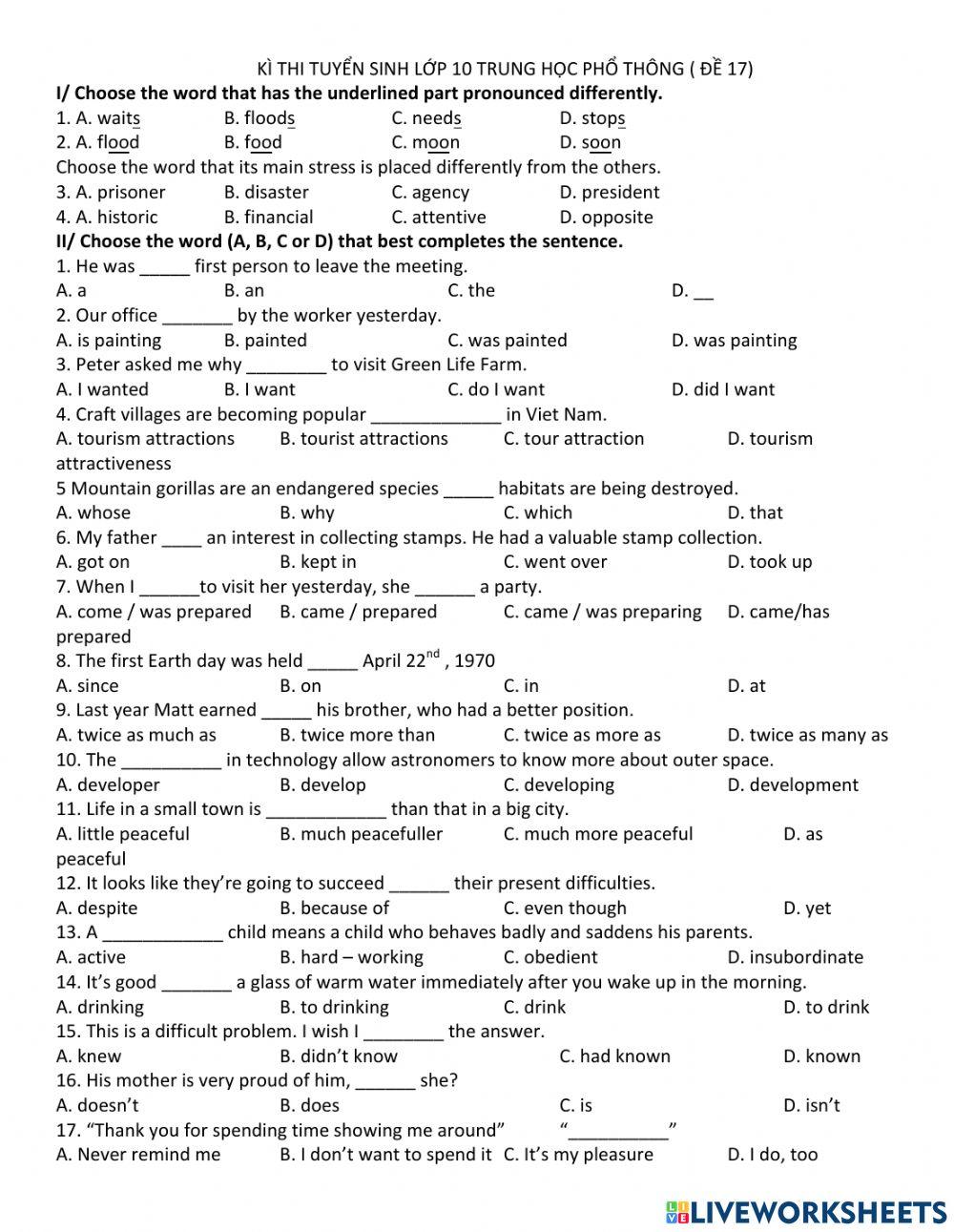 General test online worksheet | Live Worksheets