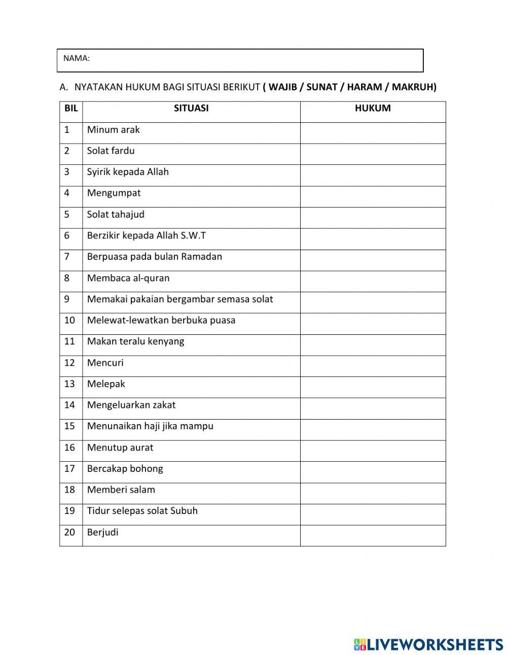 Wuduk-hukum-adab terhadap ibu bapa worksheet | Live Worksheets