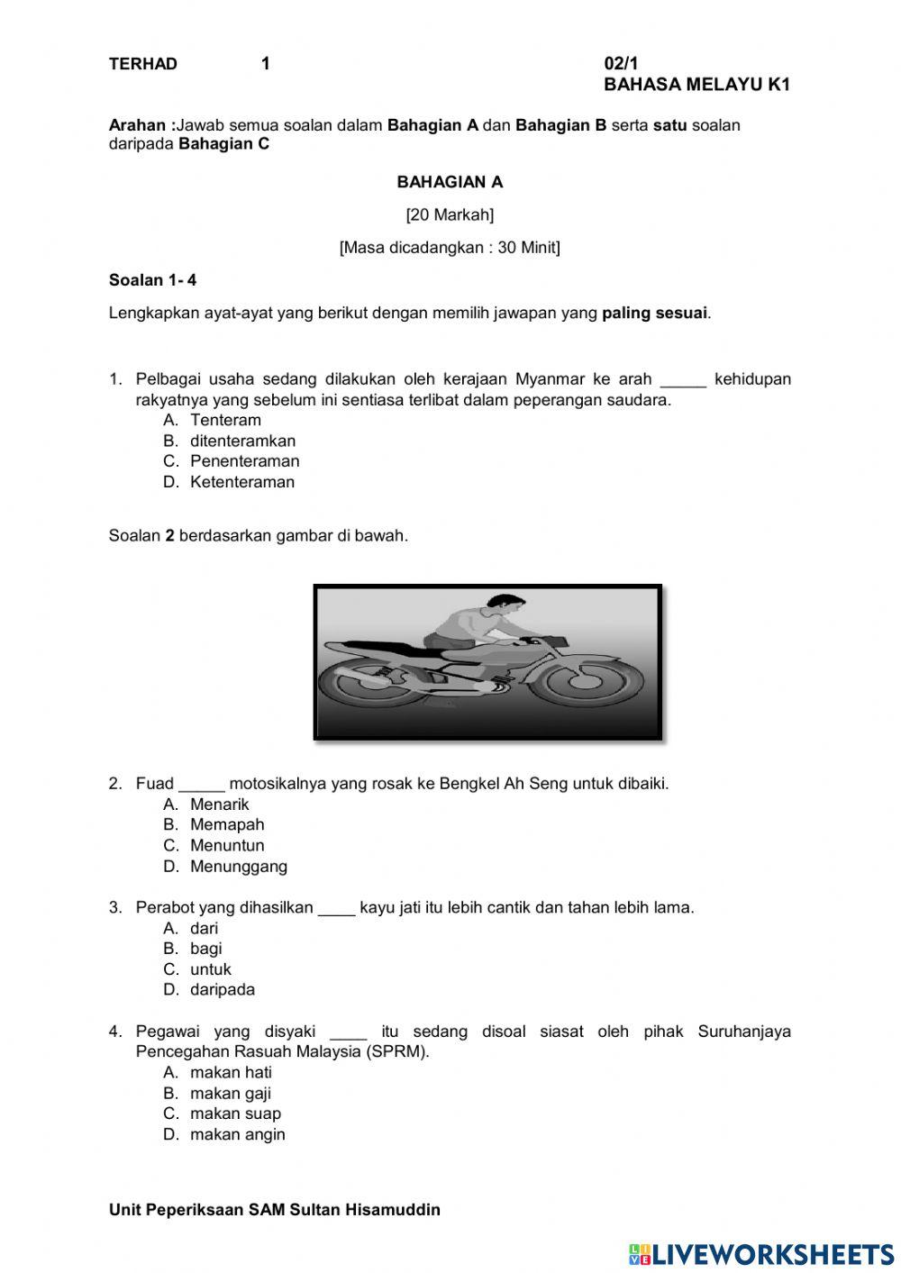 3085261 | UJIAN BAHASA MELAYU TINGKATAN 2 | SAADIAHAB