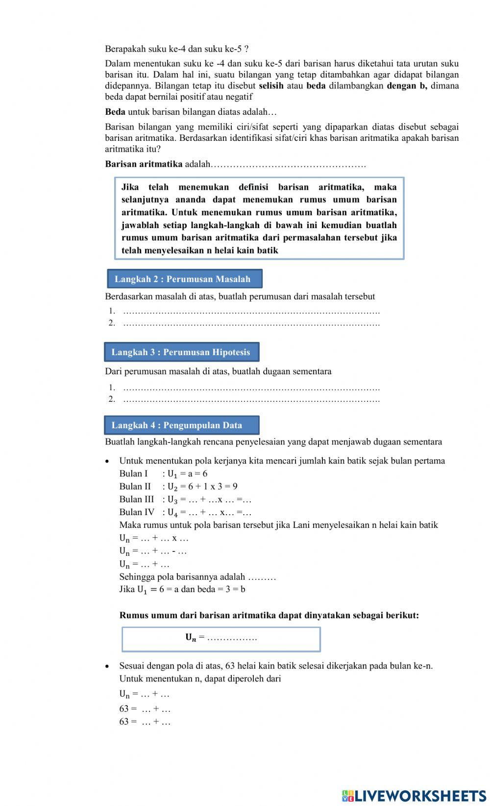 Barisan Aritmatika interactive exercise | Live Worksheets