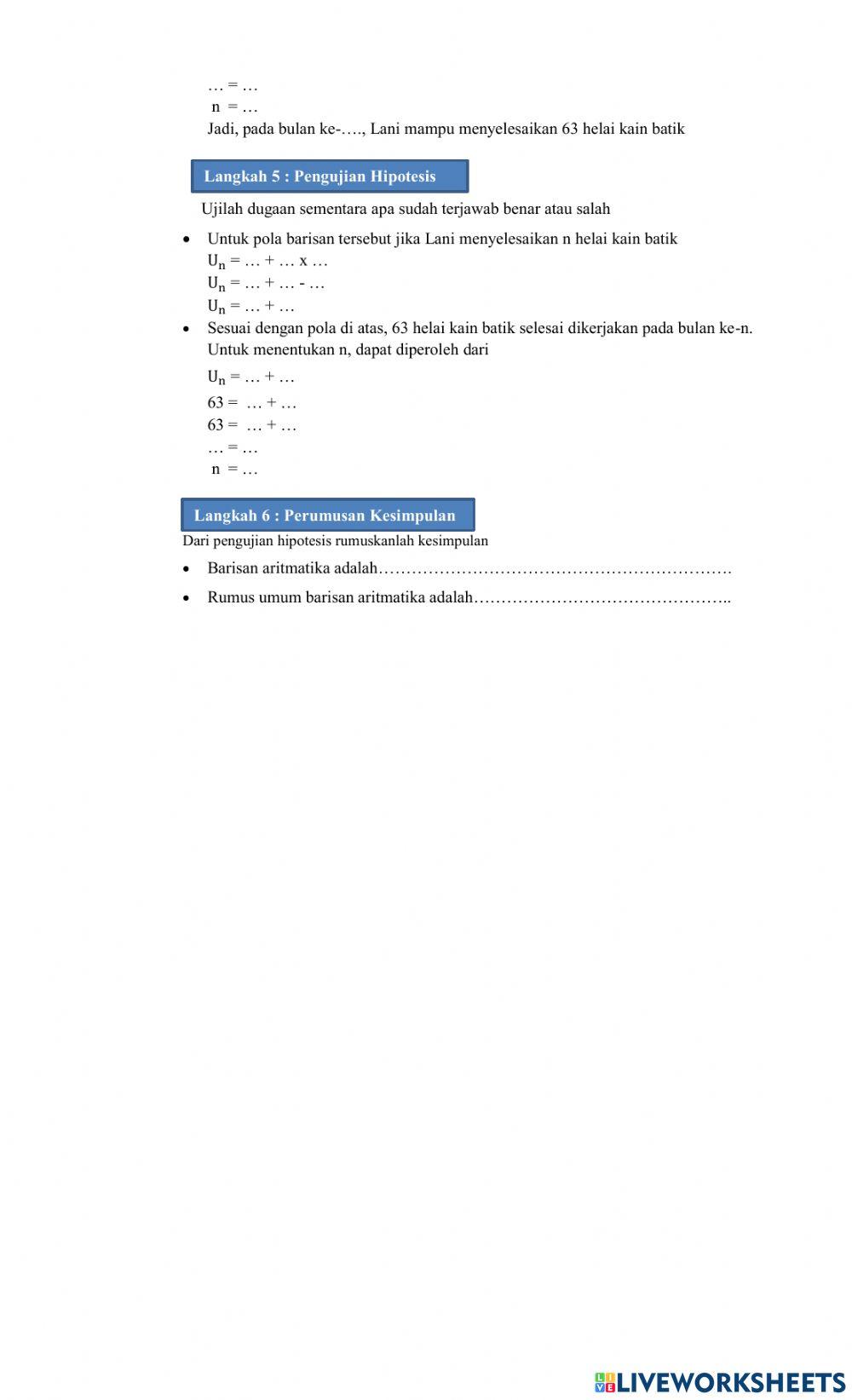 Barisan Aritmatika interactive activity | Live Worksheets