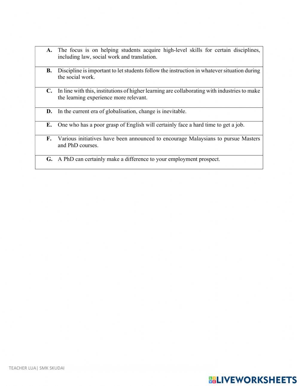 MUET Gapped Text (11) worksheet | Live Worksheets