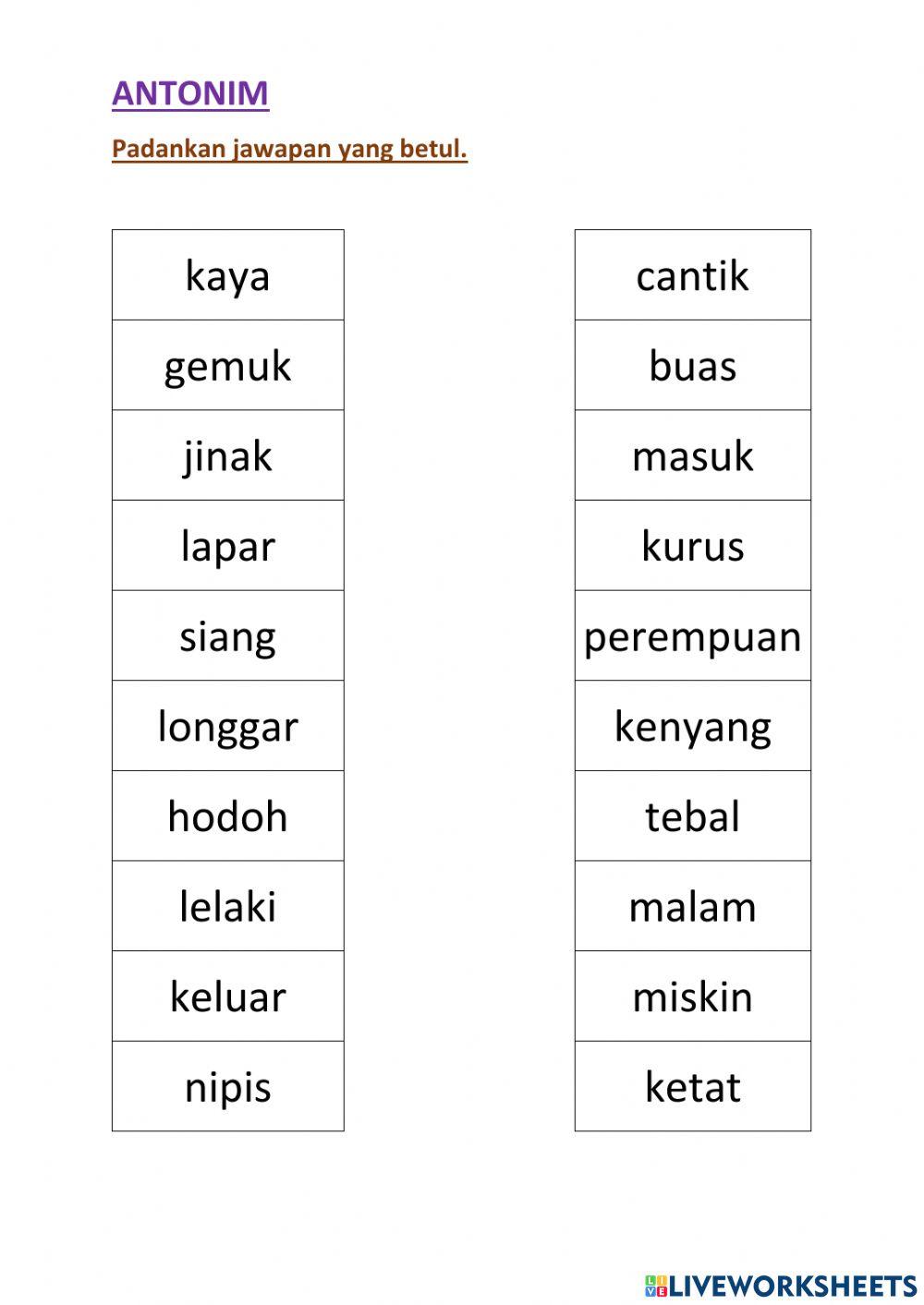 Antonim 1312 | sitinoraihan | Live Worksheets