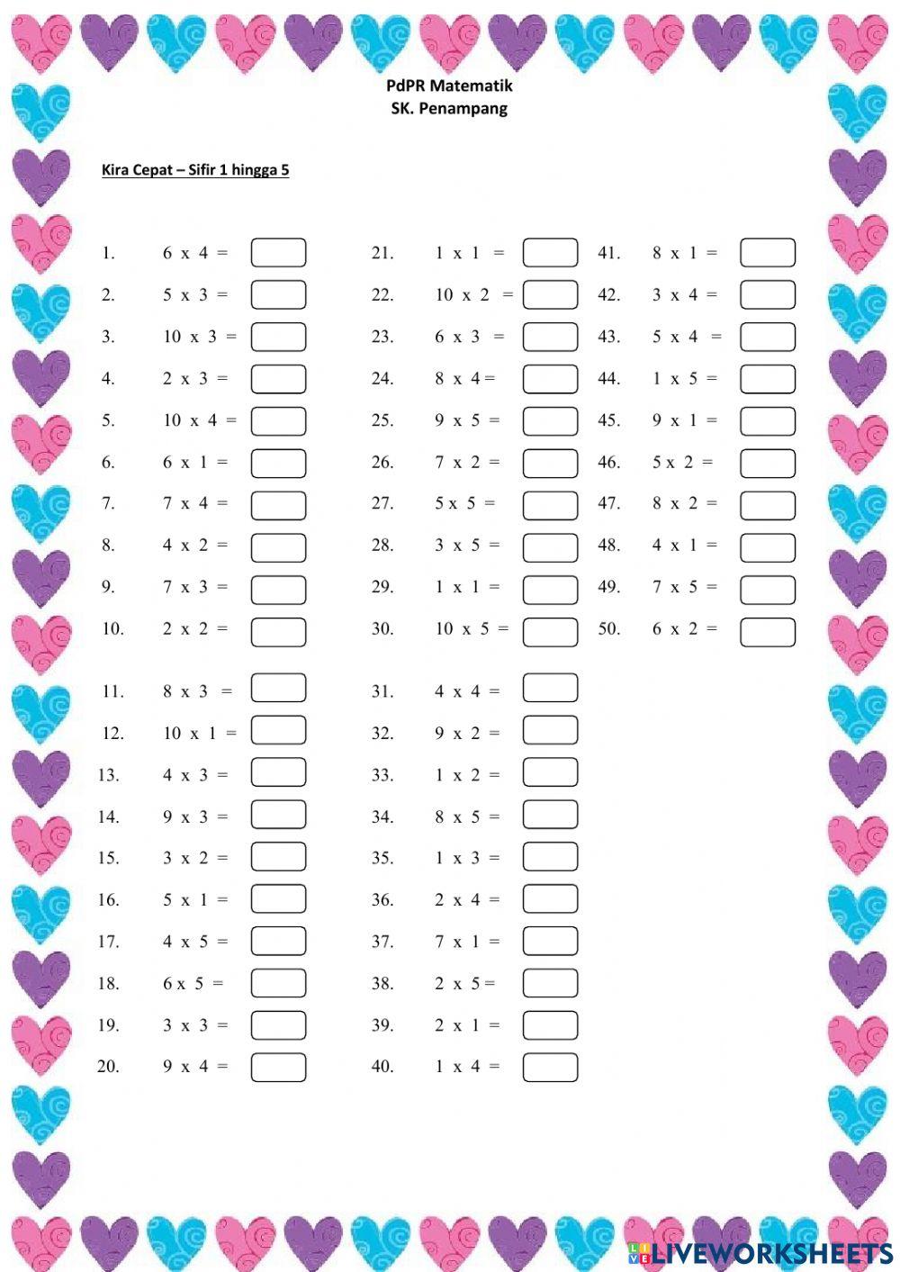 Sifir 1 - 5 | Free Interactive Worksheets | 1081570