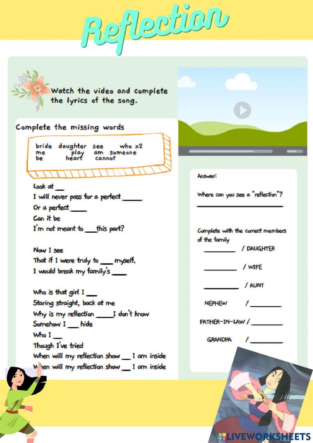 mulan worksheet worksheet | Live Worksheets