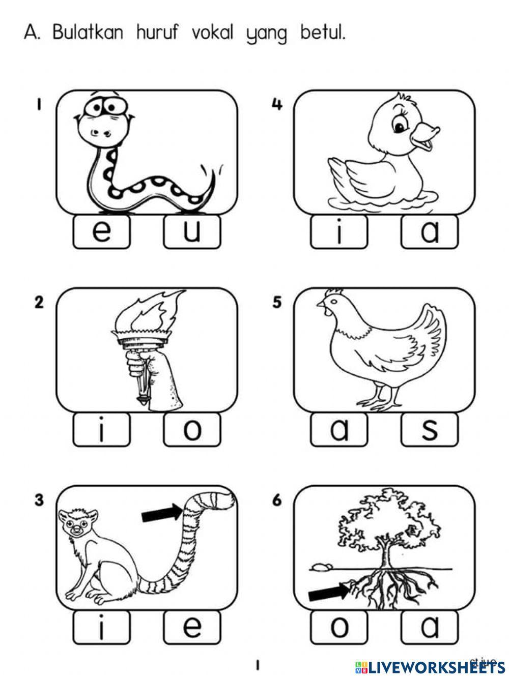 Huruf vokal activity for 2 | Live Worksheets