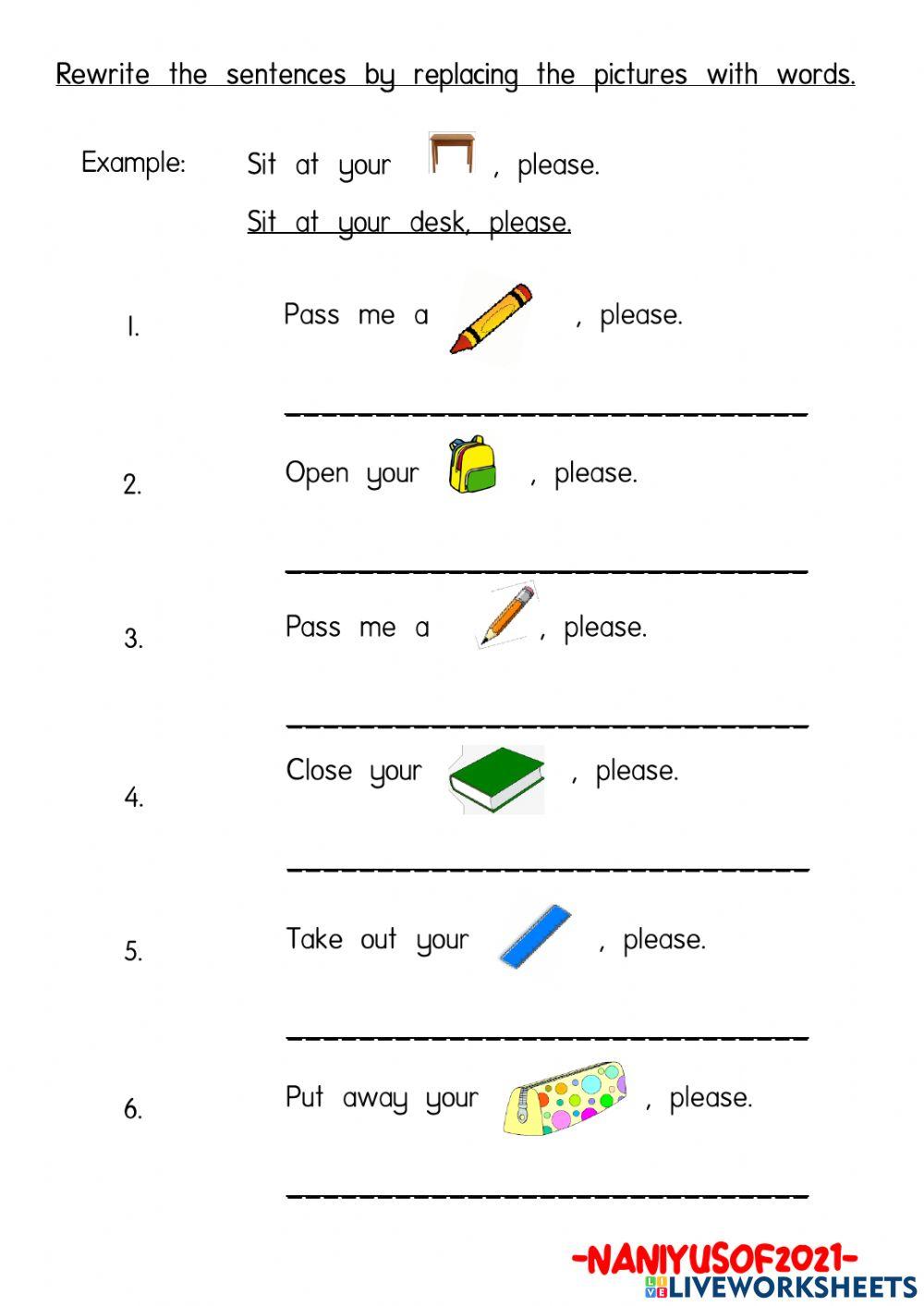 1082007 | At school (replacing the pictures with words)