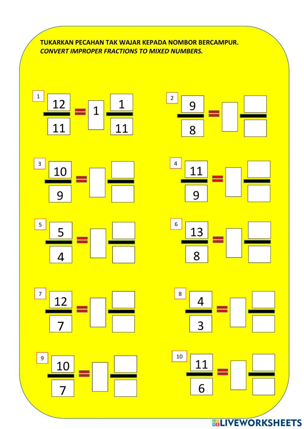 Pecahan-Fractions online exercise for YEAR 5 | Live Worksheets