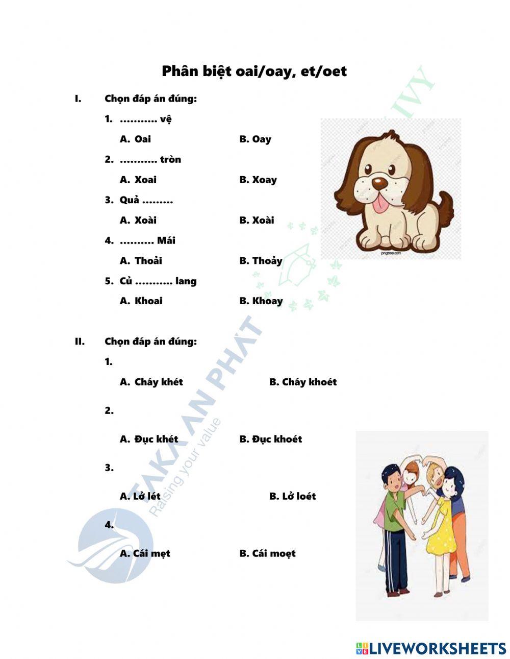 Phân biệt Oai-oay, et-oet worksheet | Live Worksheets