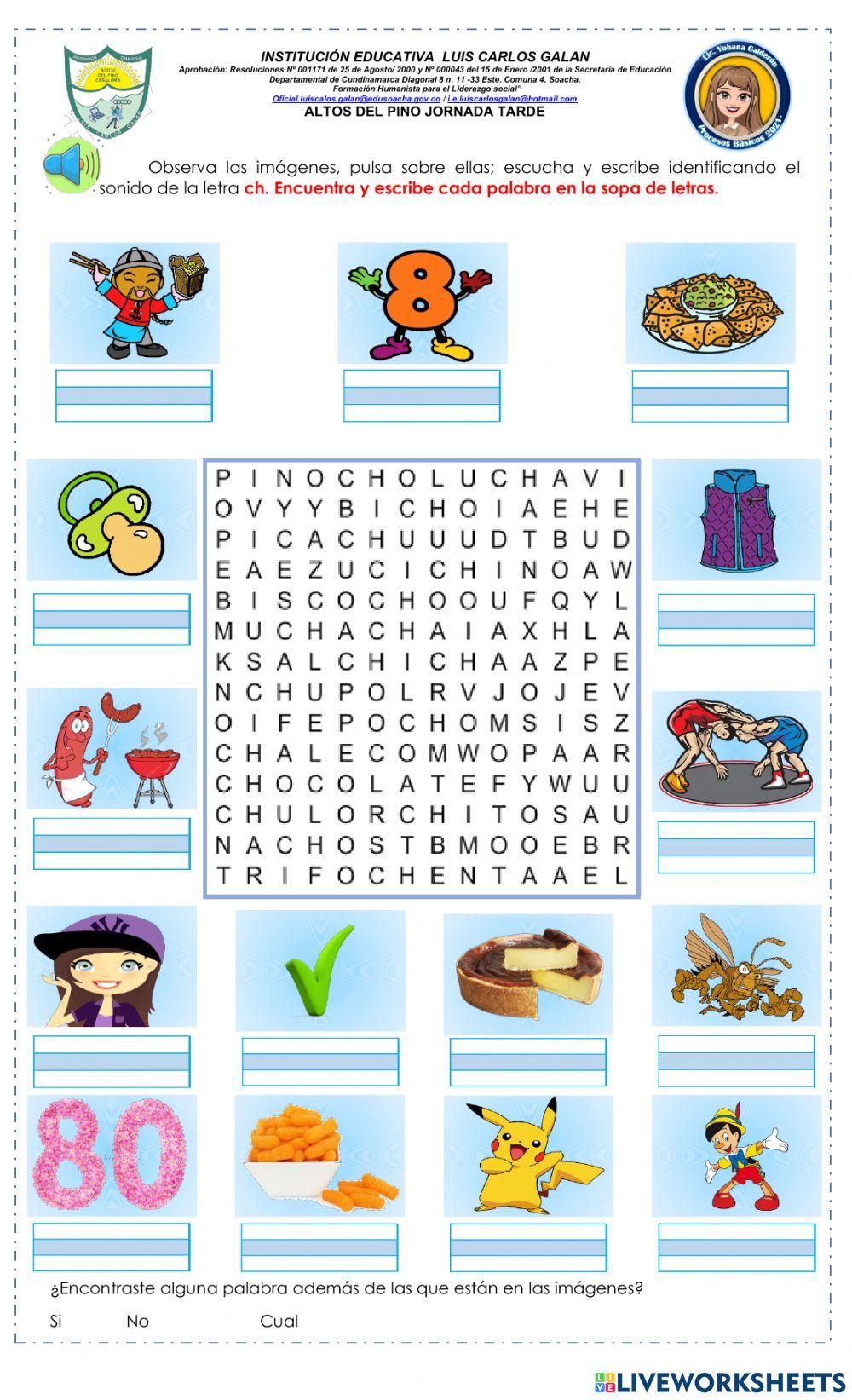 Usando la letra ch worksheet | Live Worksheets