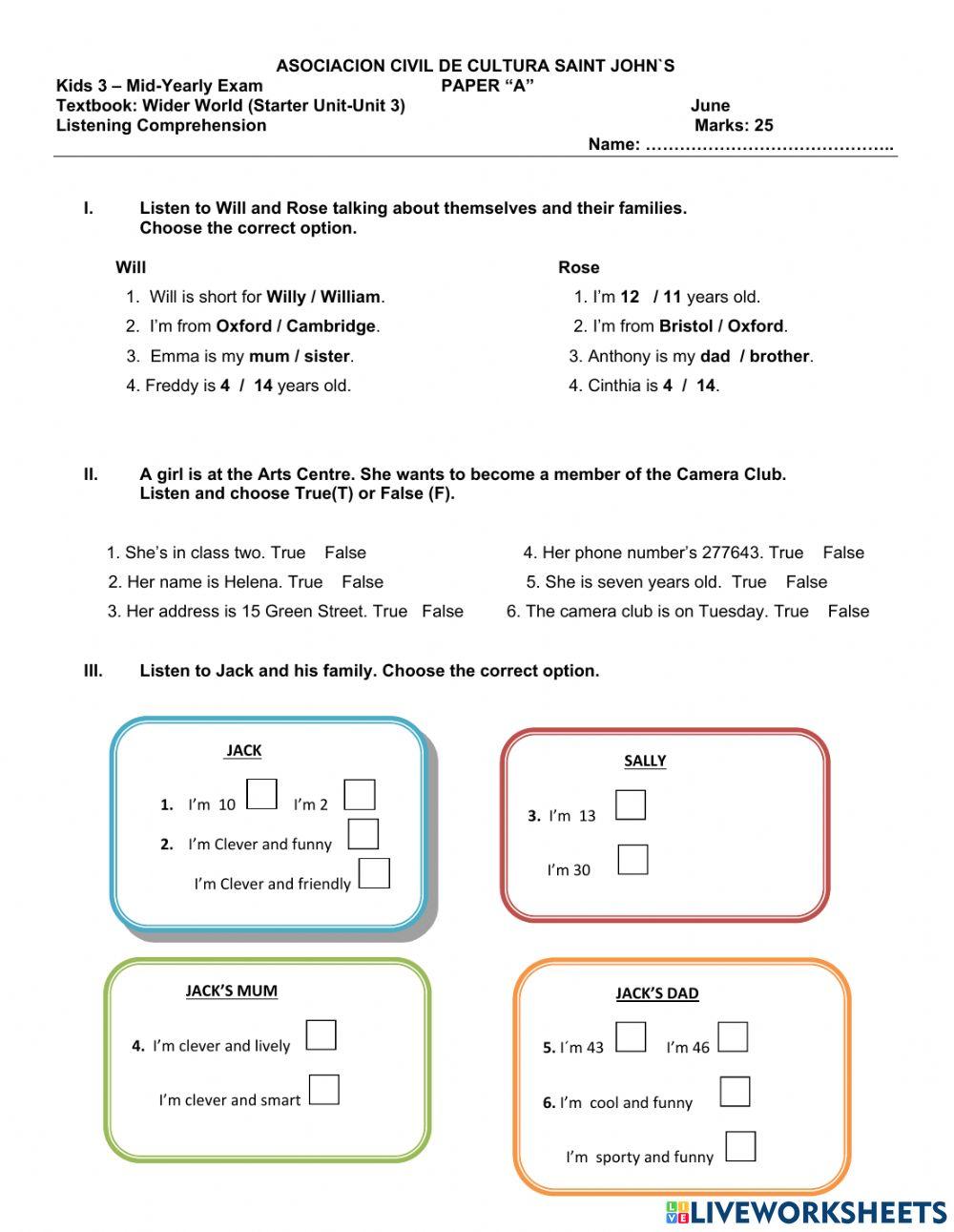 6632214 | K3 LISTENING EXAM PAPER A | sandra castro